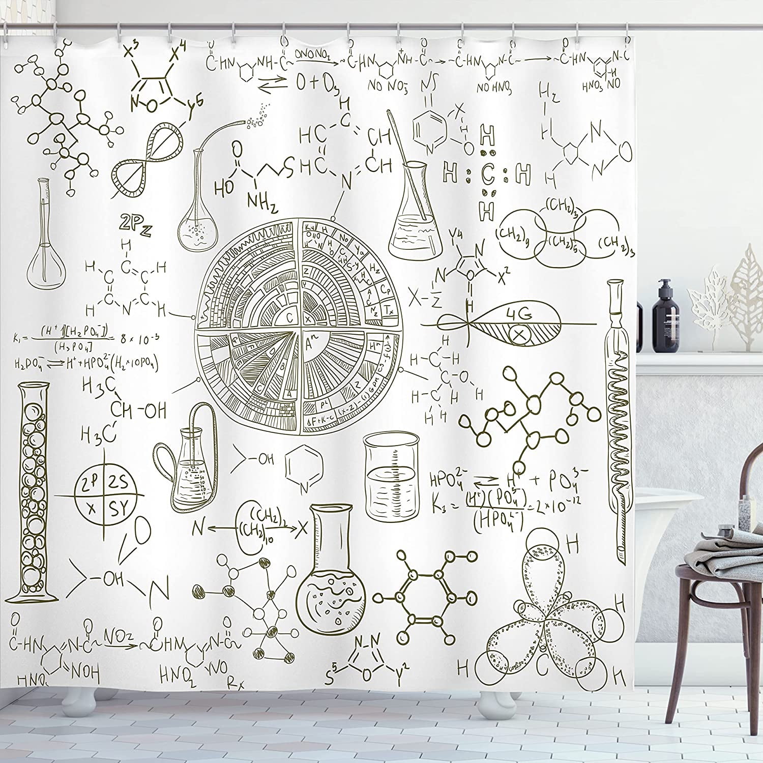 Science Shower Curtain, Science Theme Hand Drawn Style Chemistry ...