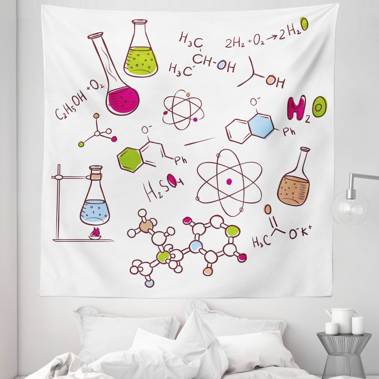 Science Tapestry, Doodle Style Hand Drawn Chemistry Composition Atom ...