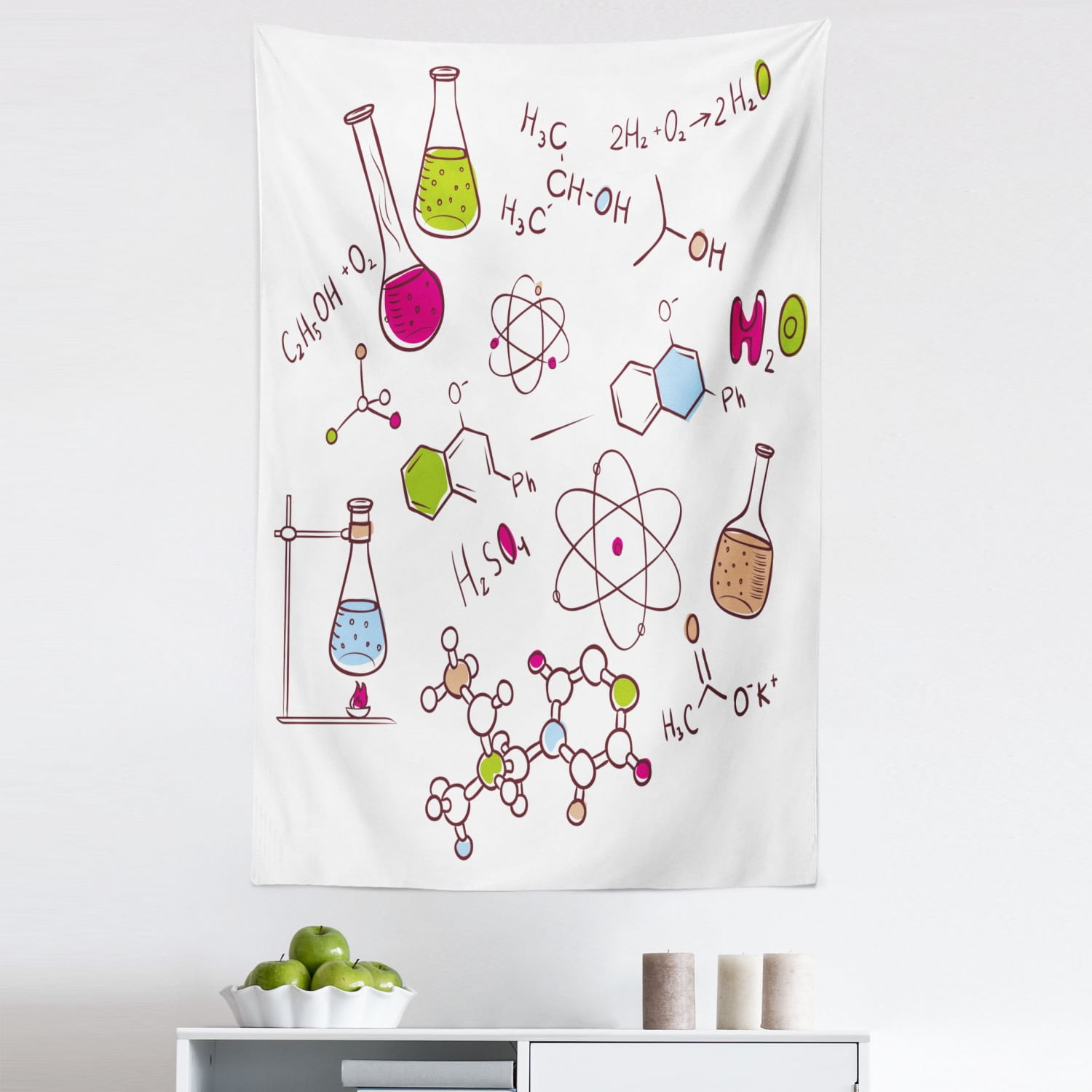 Science Tapestry, Doodle Style Hand Drawn Chemistry Composition Atom ...