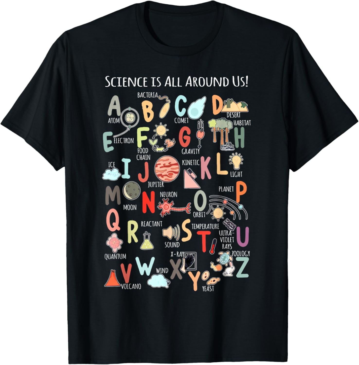 Science Teacher Alphabet Science Is All Around Us Teacher T-Shirt ...