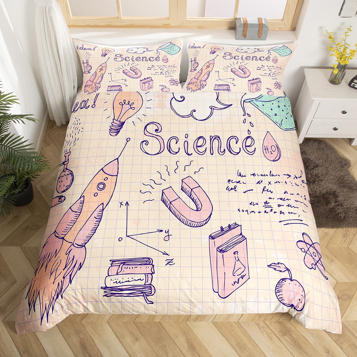 Science Theme Bedding Set Queen Size Math Equation Duvet Cover for Boys ...
