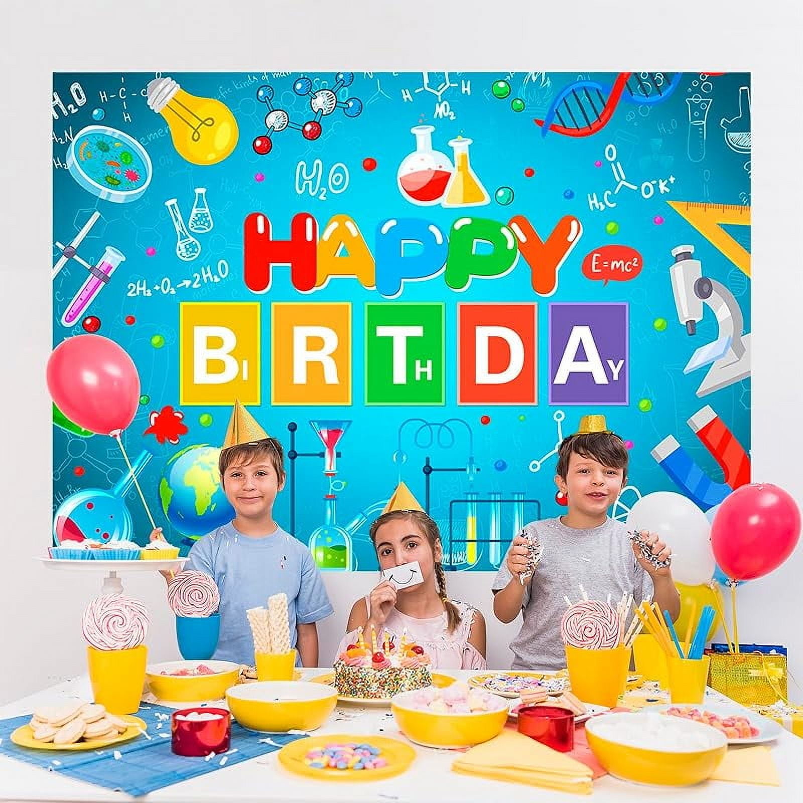 Science Theme Birthday Backdrop Chemical Laboratory Mad Scientist Happy ...