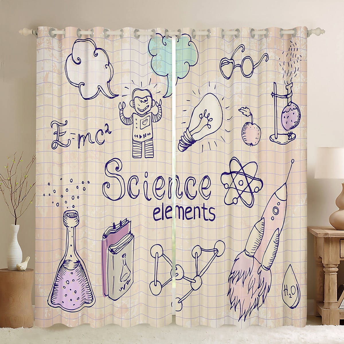 Science Theme Curtains for Boys Girls Chemistry Element Window Curtains ...