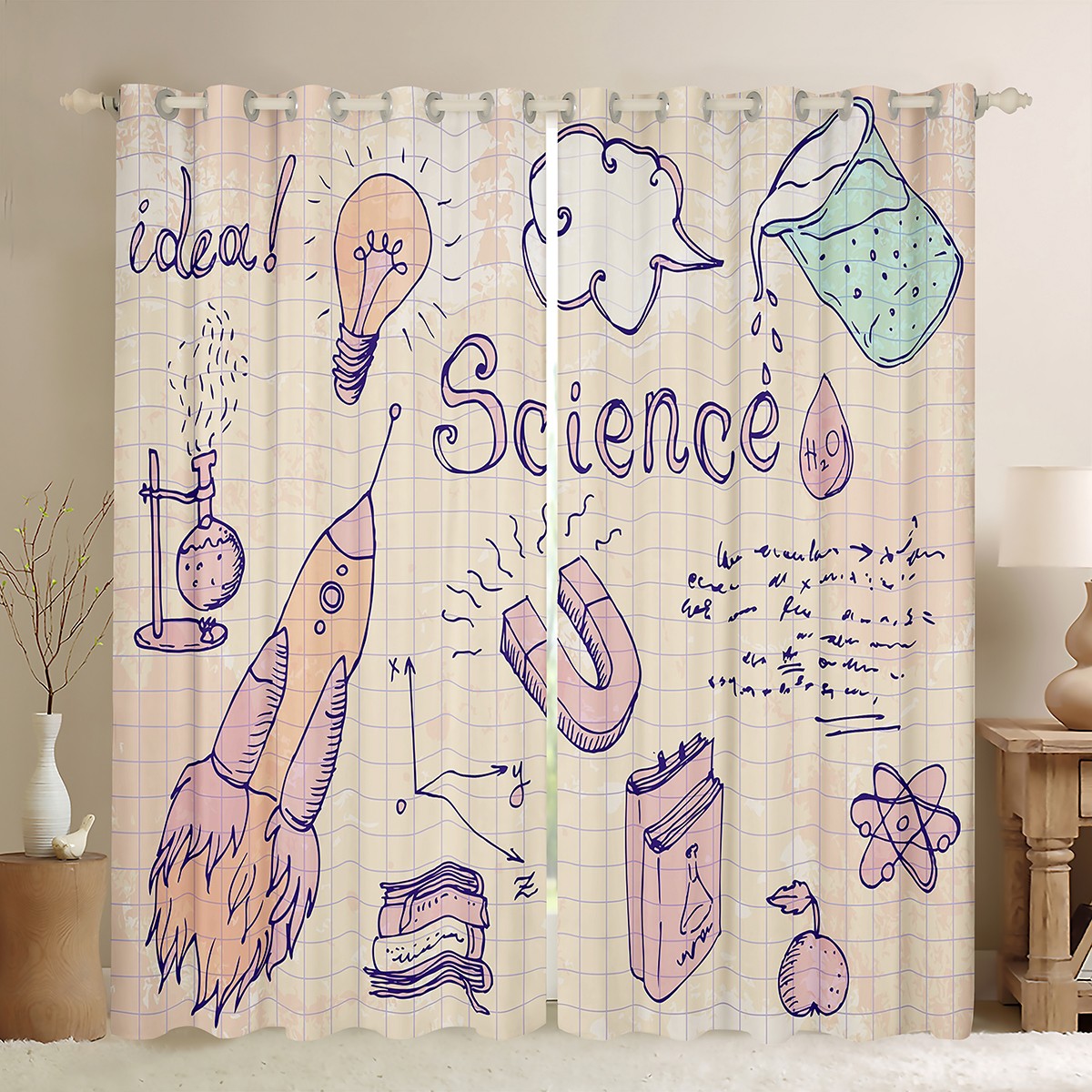 Science Theme Curtains Math Equation Window Curtains for Boys Girls ...