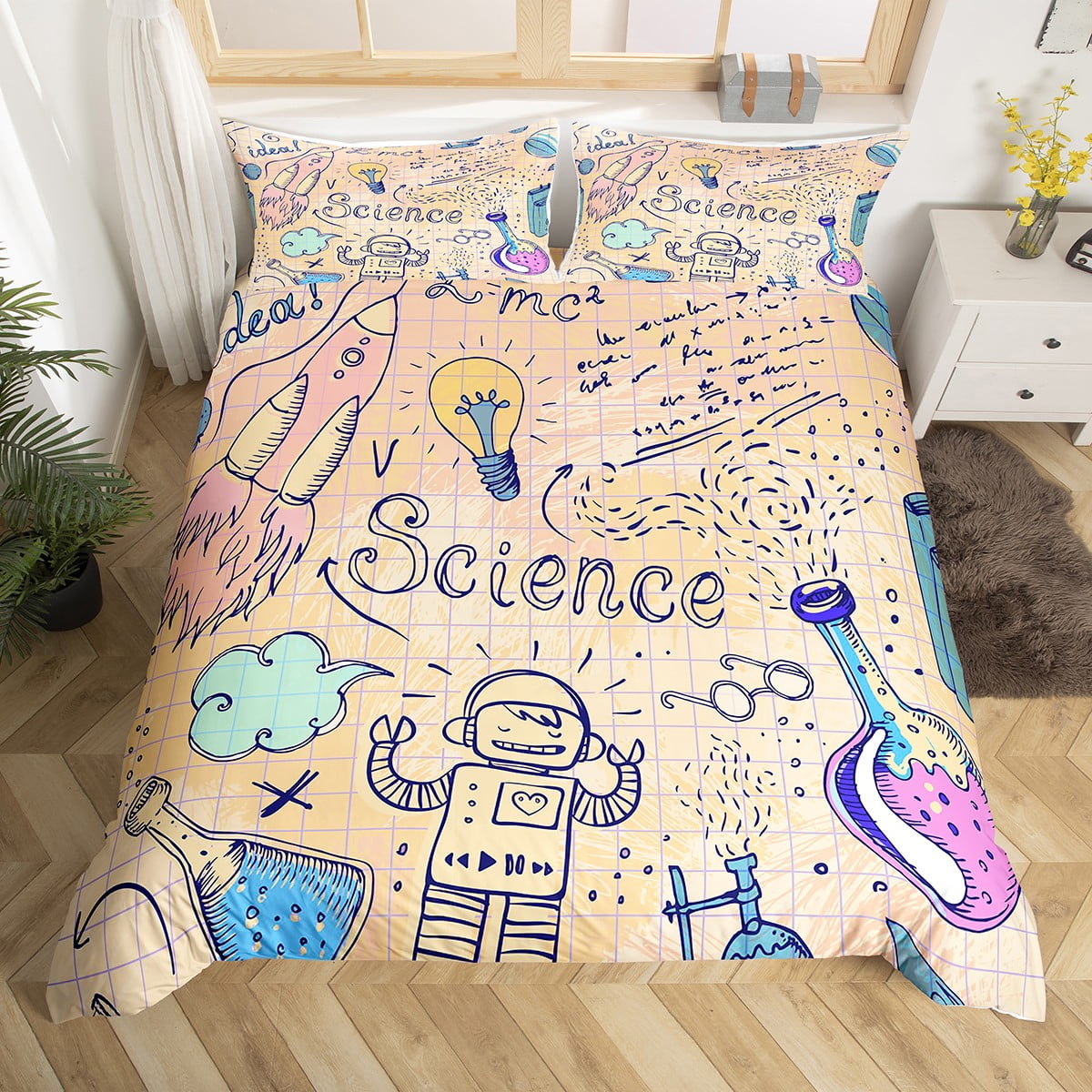 Science Theme Duvet Cover for Boys Girls Chemical Subject Theme Bedding ...