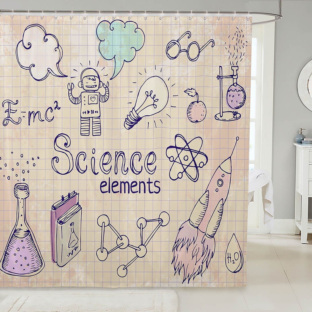 Science Theme Shower Curtain for Boys Girls Chemistry Element Curtains ...