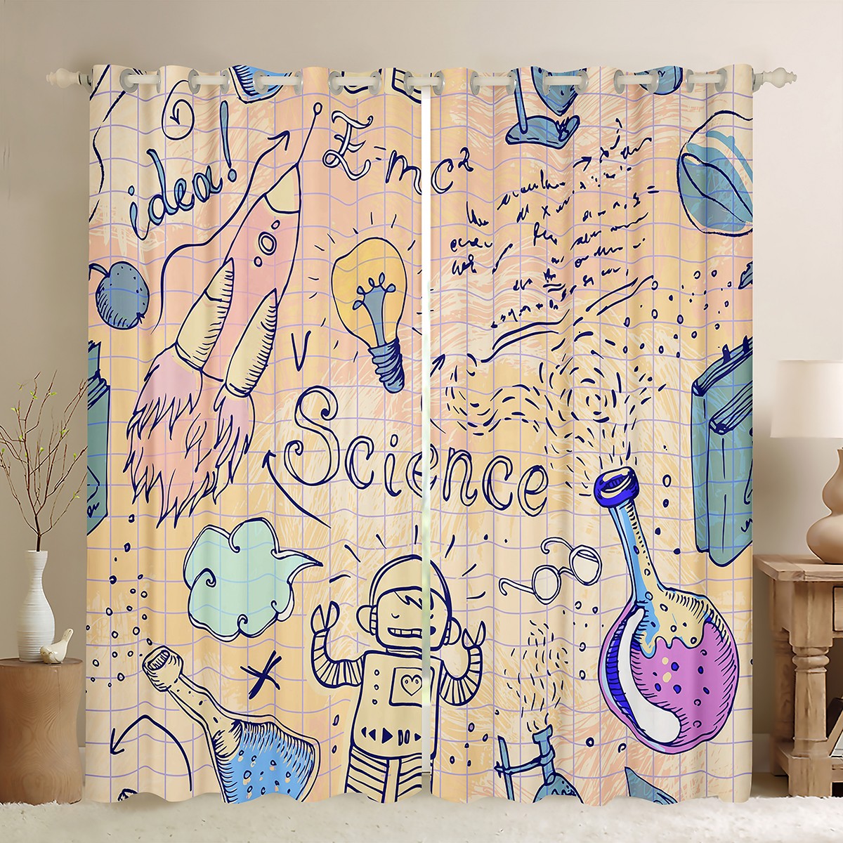 Science Theme Window Curtains for Boys Girls Chemical Subject Theme Curtains Science Formula ...