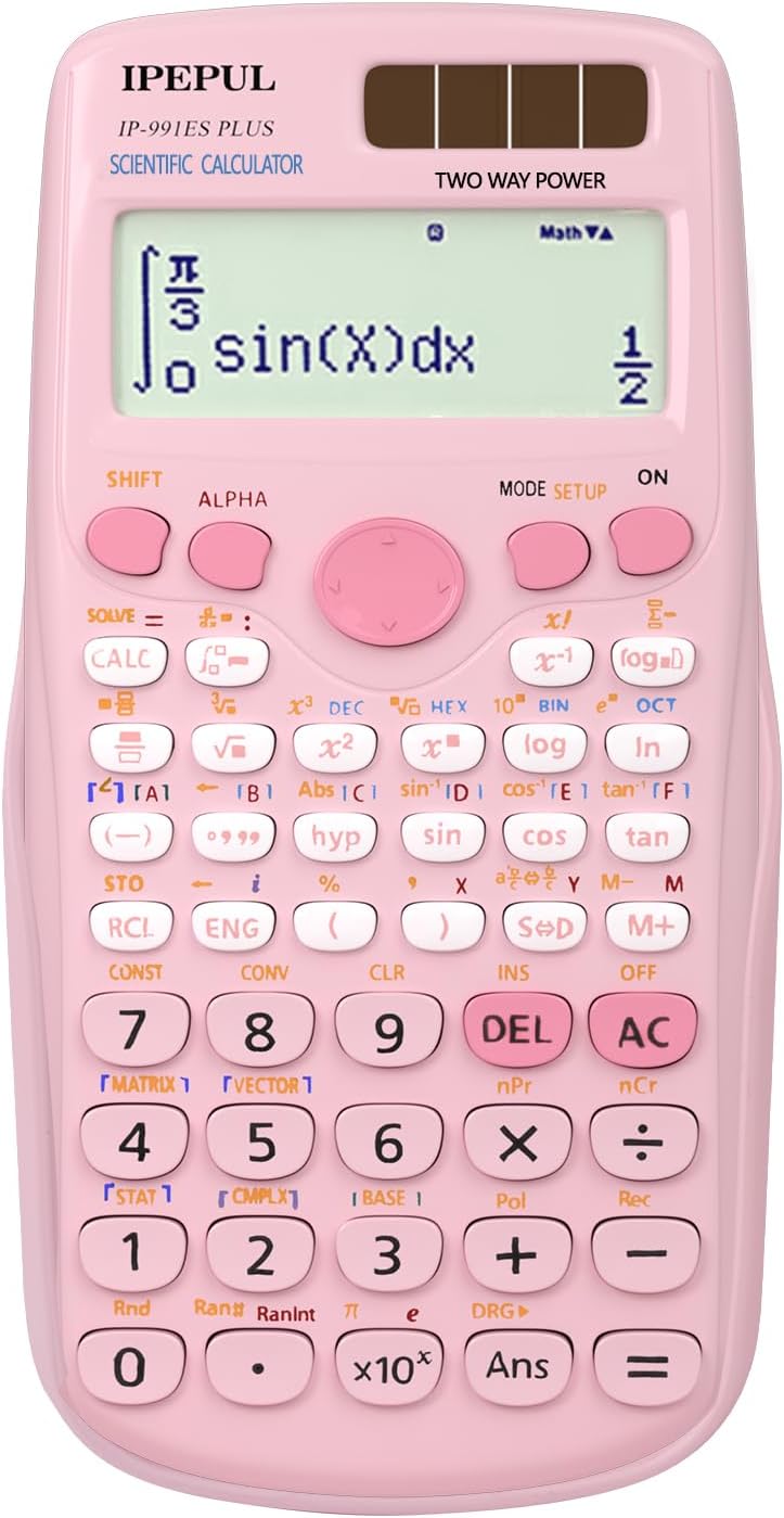 Scientific Calculators, Pink Math Calculator with 417 Function, Solar ...