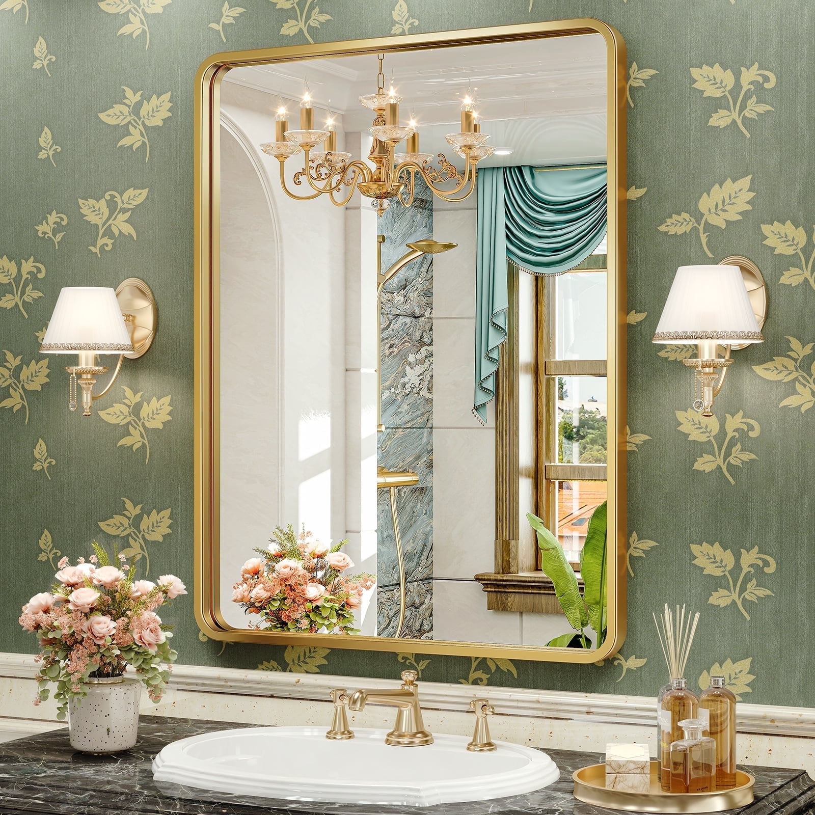 Scifil 24x36 Inch Gold Bathroom Mirrors Wall Mirror, Modern Rectangle ...