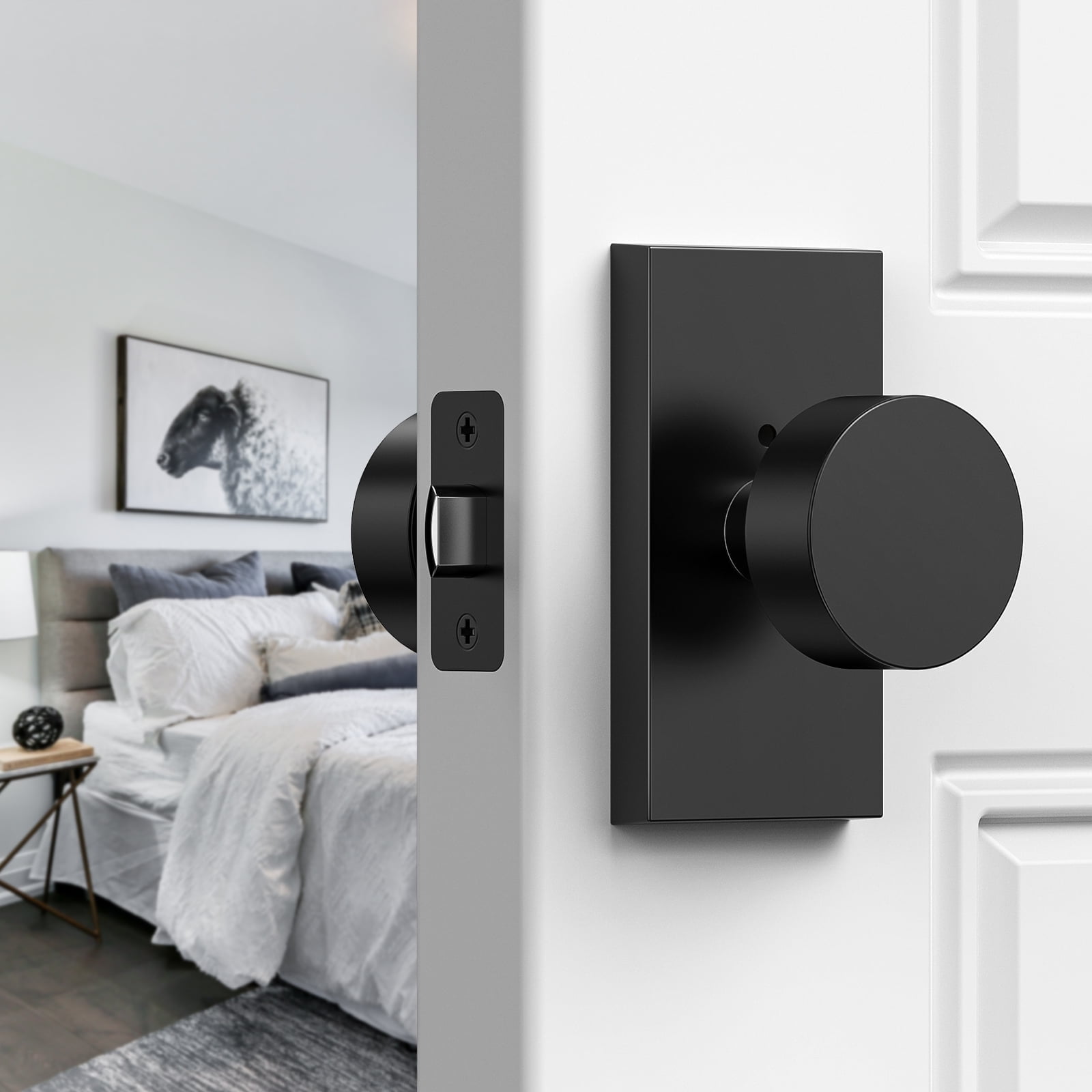 Scifil Door Knob, Privacy Brushed Door Knobs with Lock, Rectangle ...