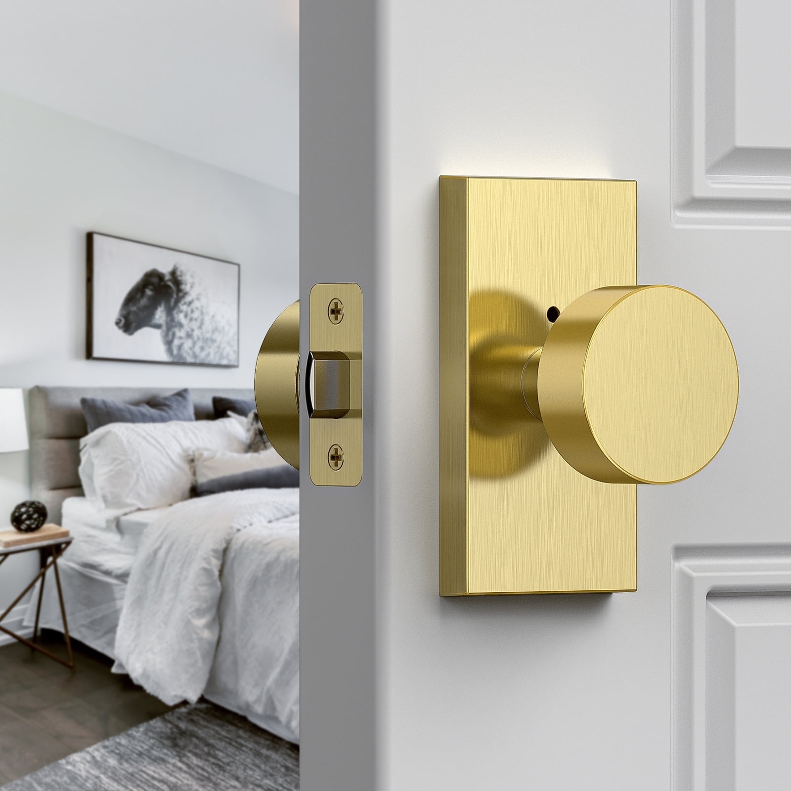 Scifil Door Knob, Privacy Brushed Door Knobs with Lock, Rectangle ...