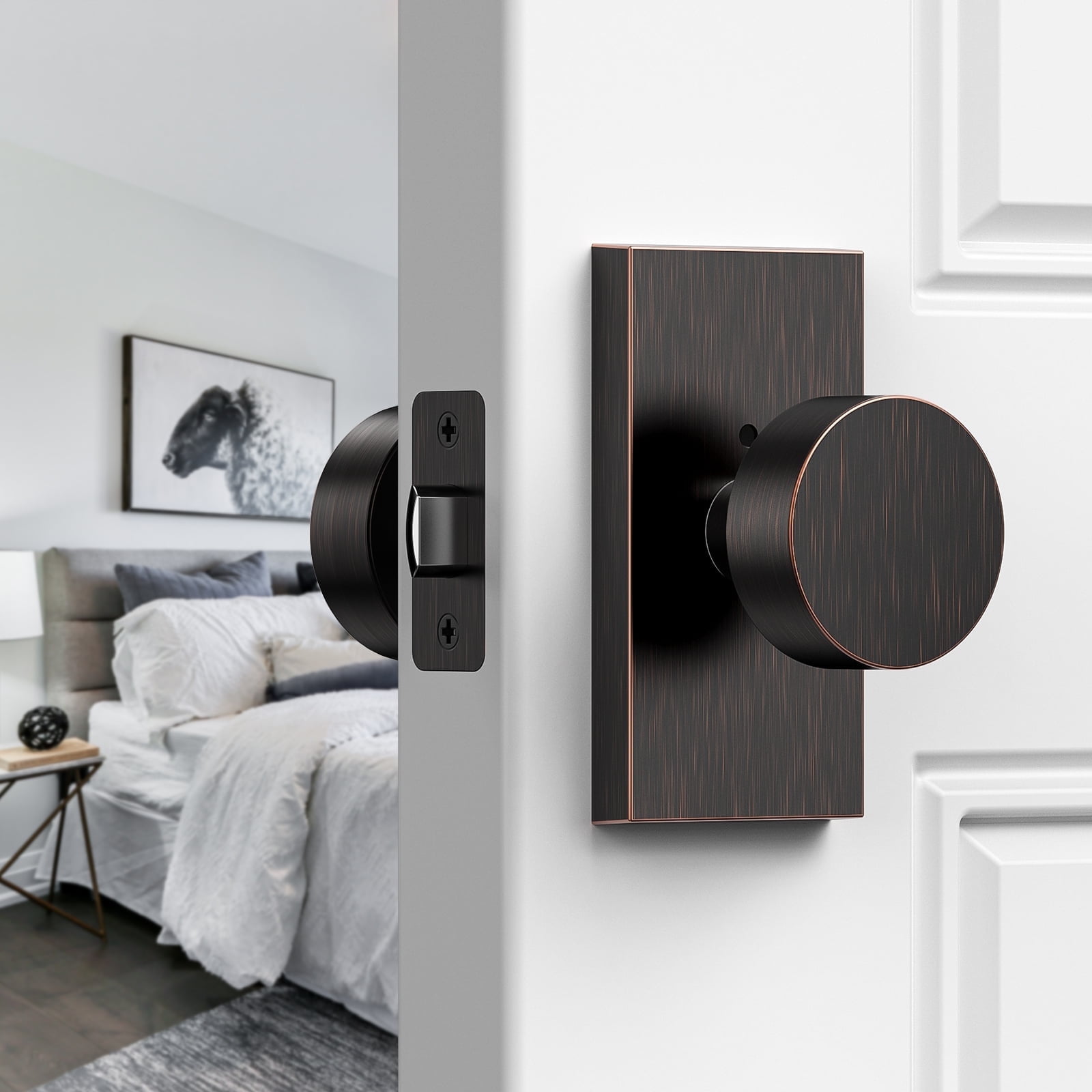 Scifil Door Knob, Privacy Brushed Door Knobs with Lock, Rectangle ...
