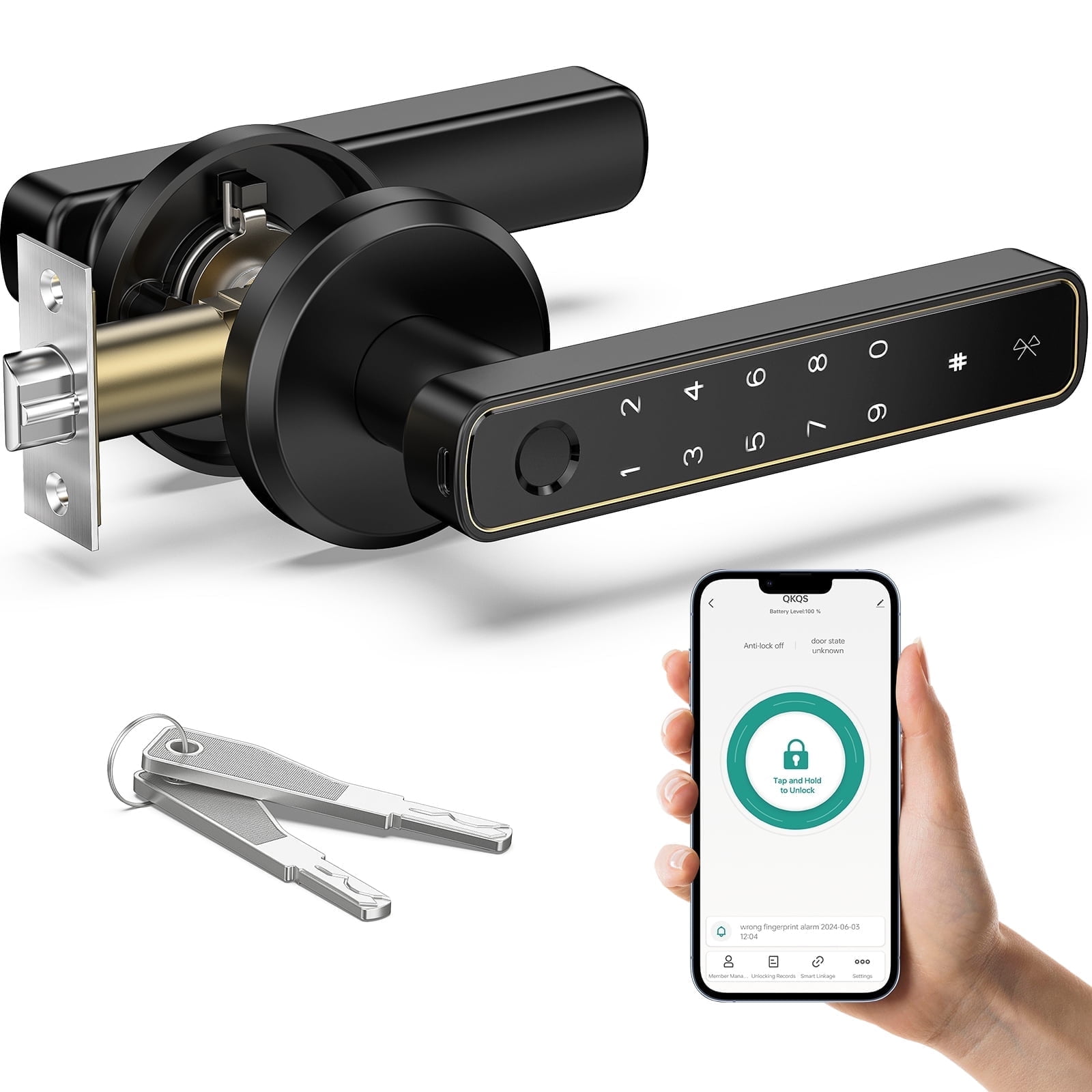 Scifil Fingerprint Door Lock, 4-in-1 Smart Door Knob with Passcode ...