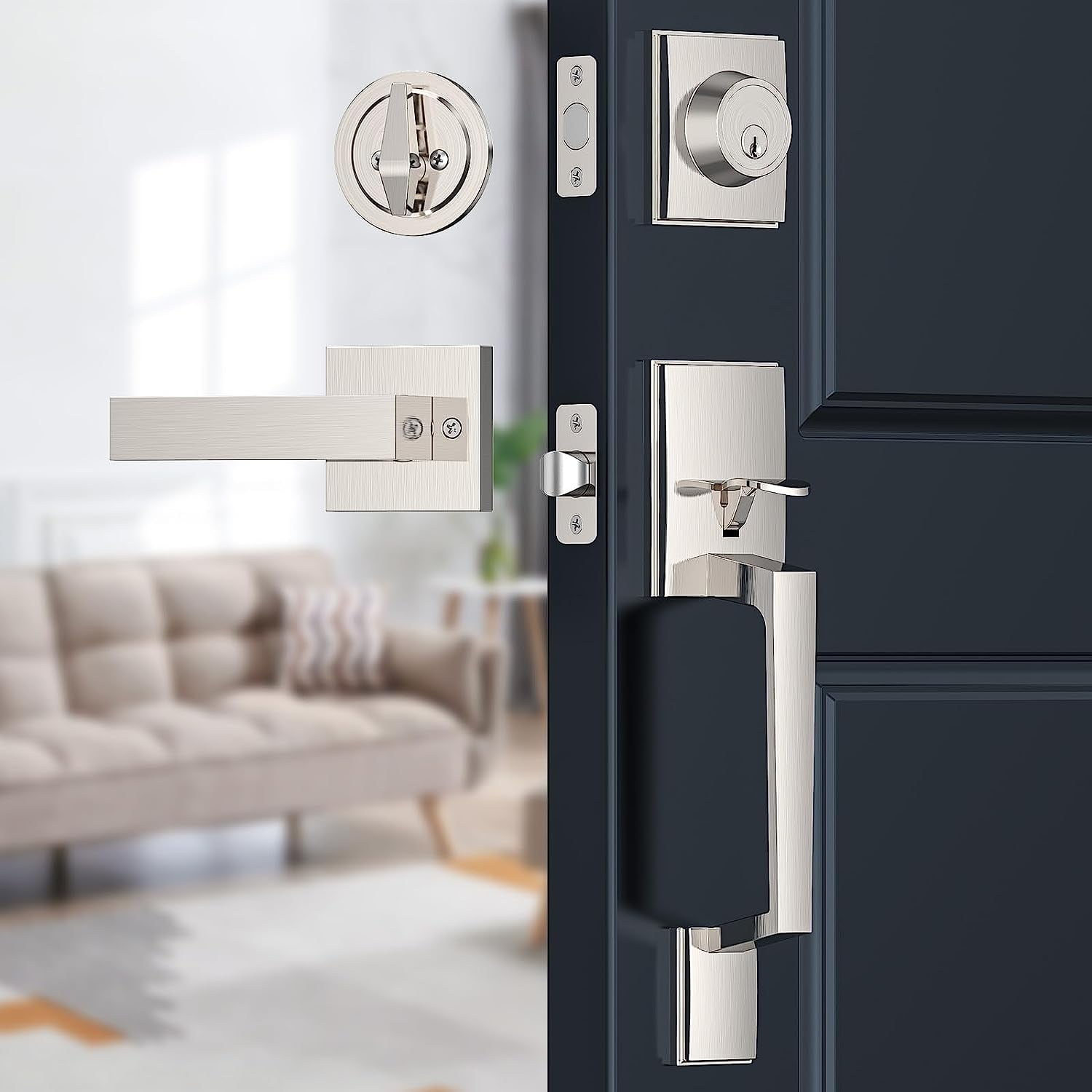 Scifil Front Door Handle, Modern Front Door Lock Set, Adjustable ...