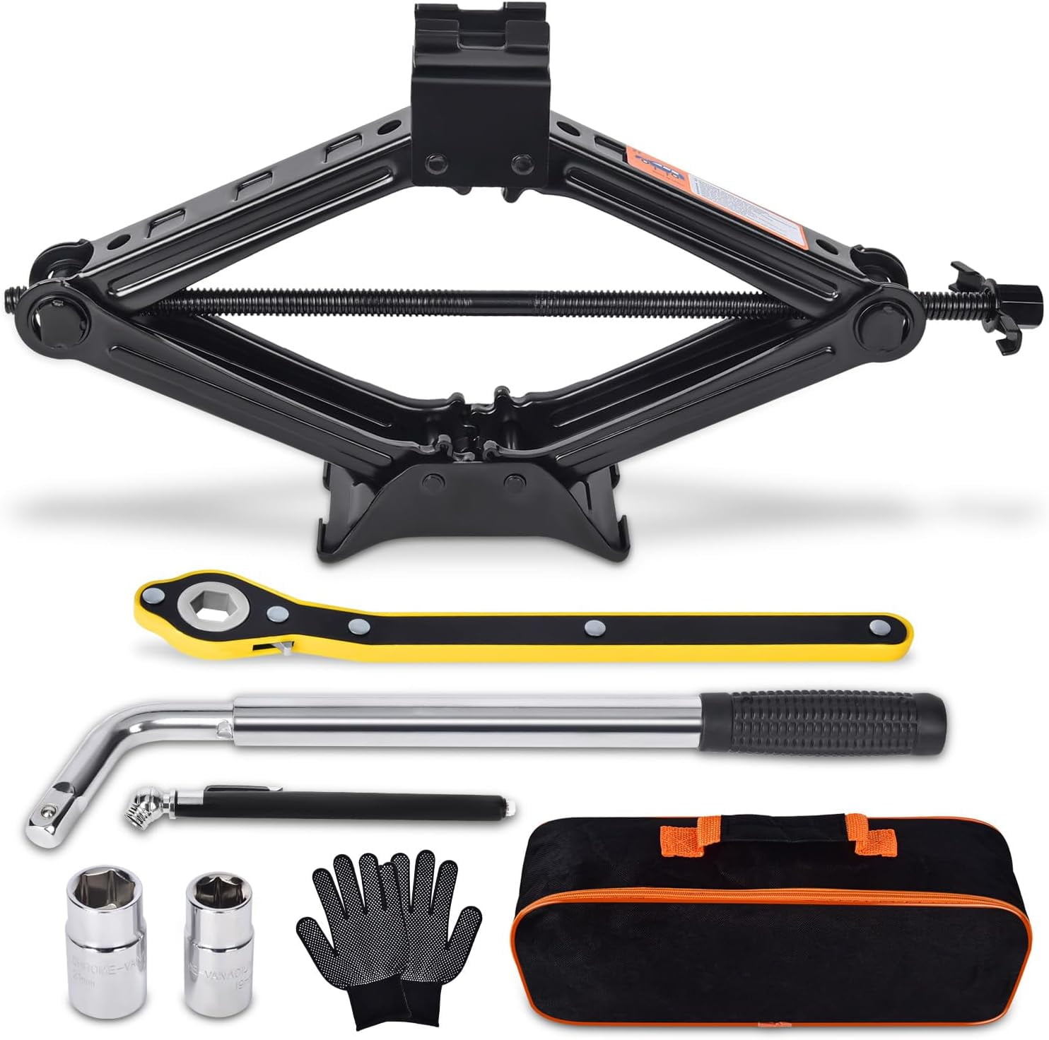 Scissor Car Jack 2 Ton (4409 lbs) Tire Changing Kit with Lug Wrench ...