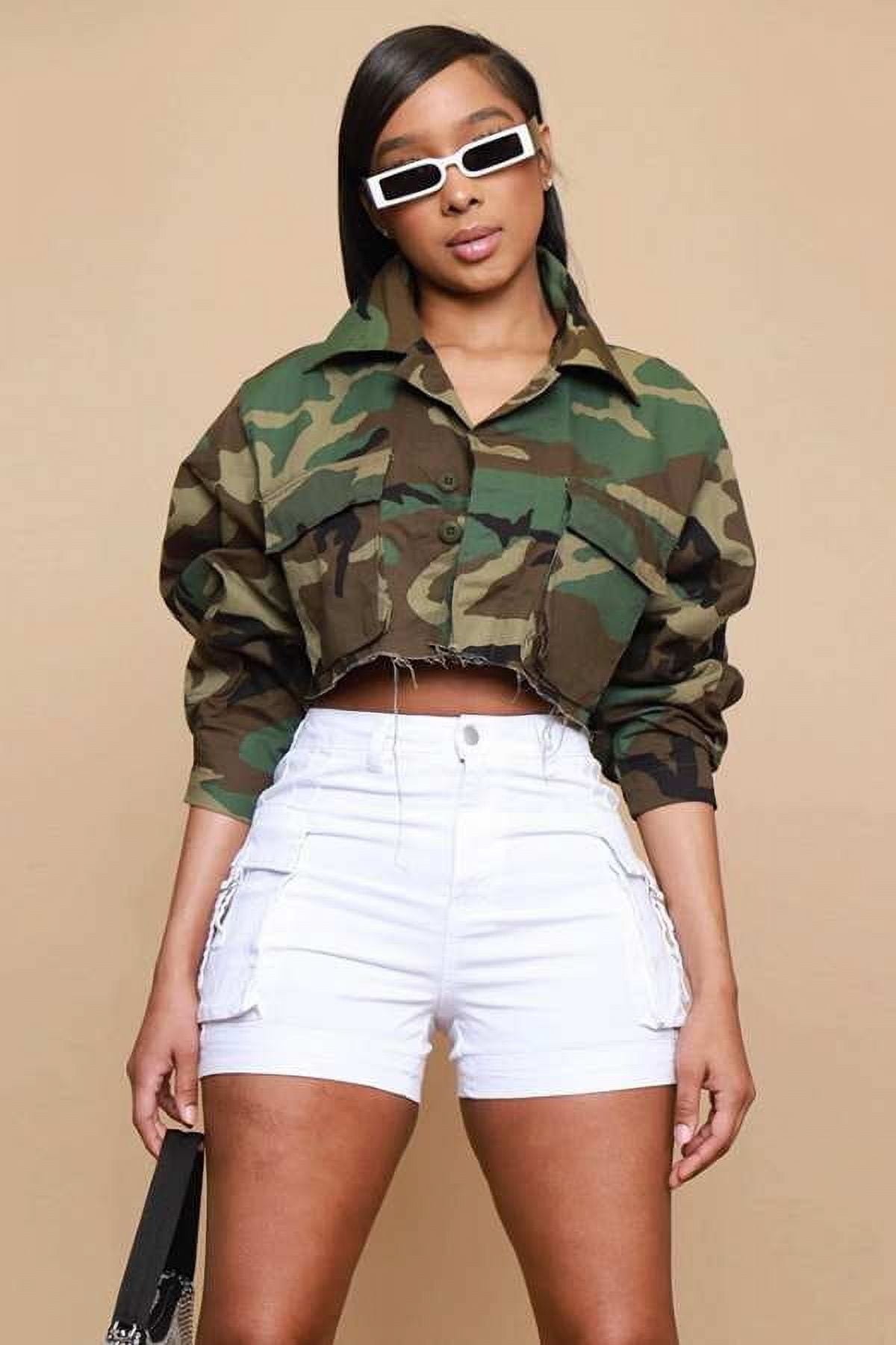ScissorCut Cropped Camouflage Jacket (XL, MultiGreen) - Walmart.com