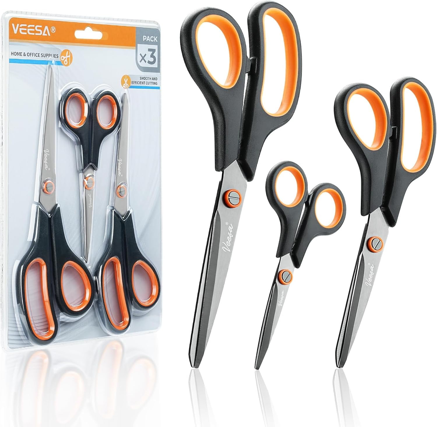 Scissors, 3-Pack Titanium Coated Non-Stick Scissors (8.5’’, 7.5’’, 5.5 ...