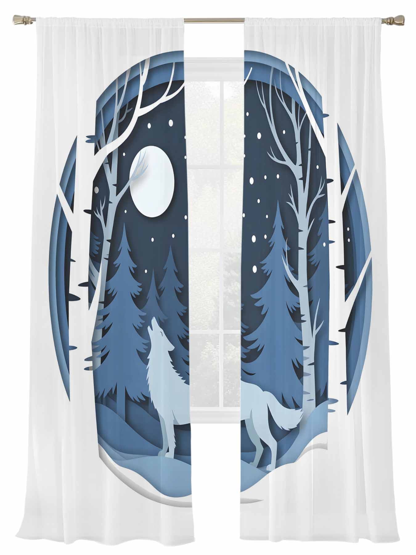 Scissors Art Sheer Curtains 2 Panels Set Wolves Winter Snowflakes ...