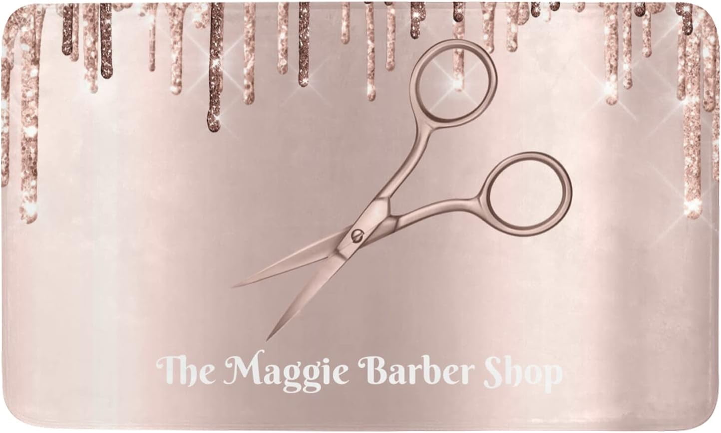 Scissors Glitter Printing Personalized Doormat Text Name Custom Indoor ...