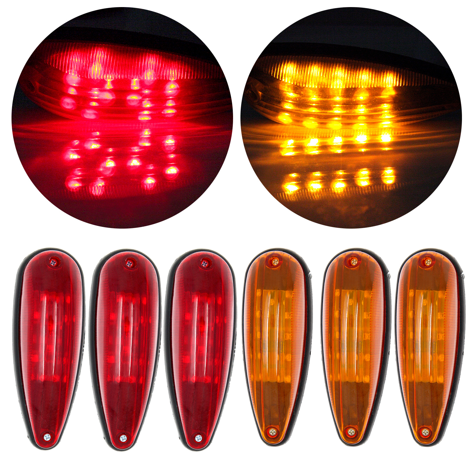 Scitoo 3 Red 3 Amber High quality Tear Drop LED Marker Light 20-leds ...