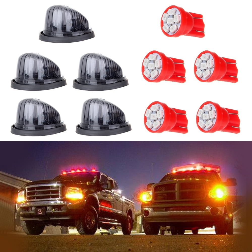 Scitoo 5 Pack Amber Roof TOP Cab Marker Light Round-Shape Lens + Red ...