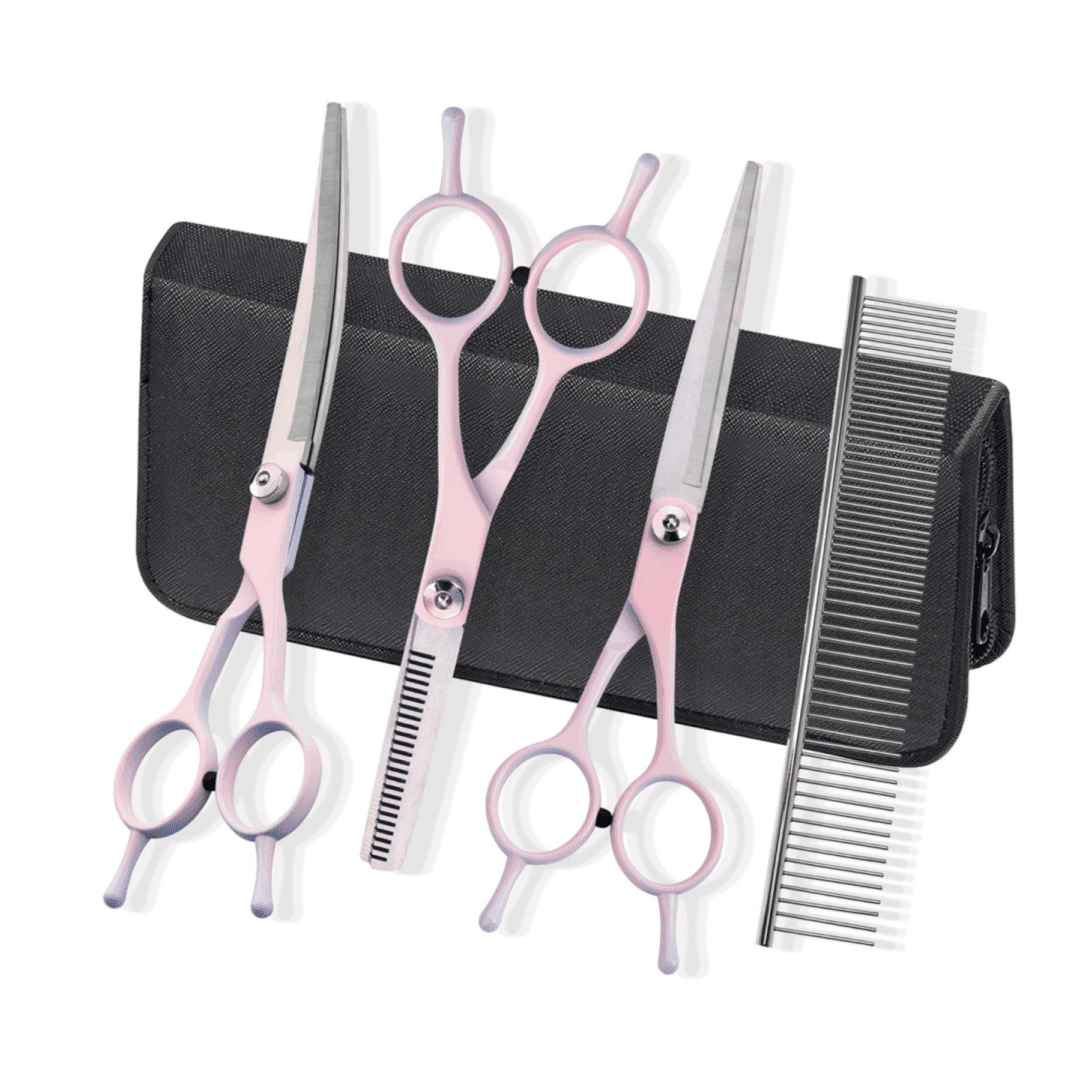 Scmkd 5-in-1 Professional Dog Grooming Scissors Set Pink with Curved ...