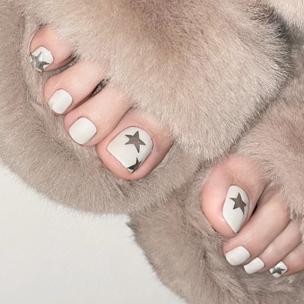 Scnwvu Press on Toenails for Women Full Cover White Star Fake Toenail ...