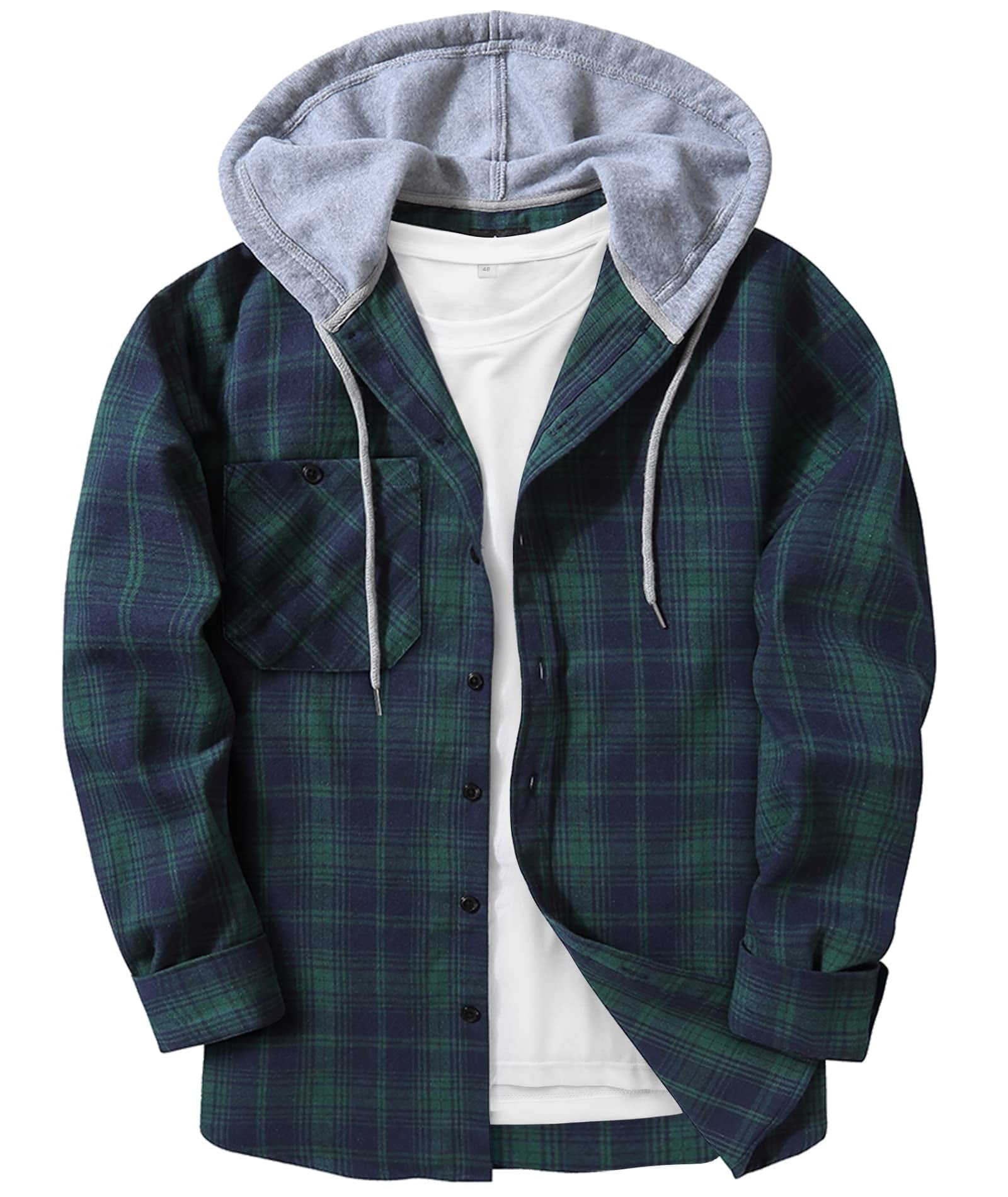 Scodi Hooded Flannel Jackets for Men Casual Button Down Plaid Shirt ...
