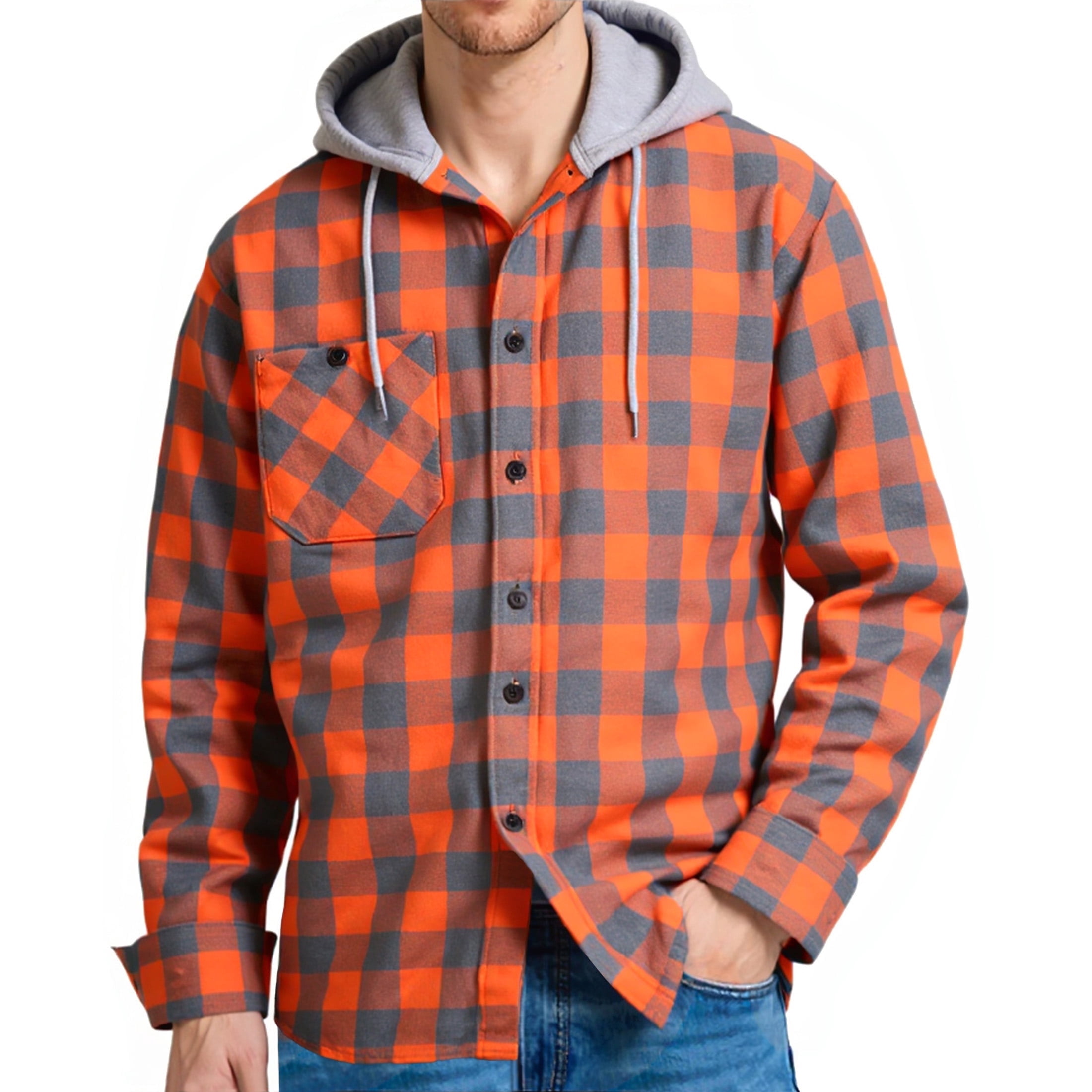 SCODI Men's Plaid Flannel Hoodie Shirt, Long Sleeve, Casual Button Down ...