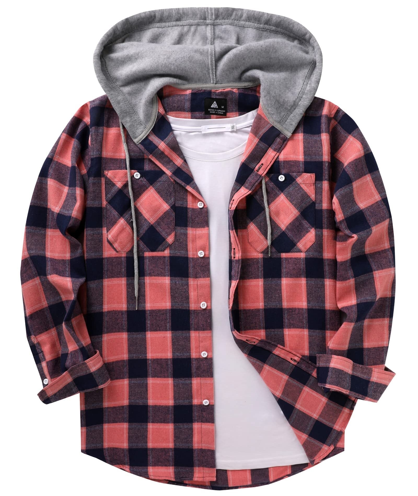 Scodi Hooded Flannel Shirt for Men Casual Button Down Plaid Shirt ...