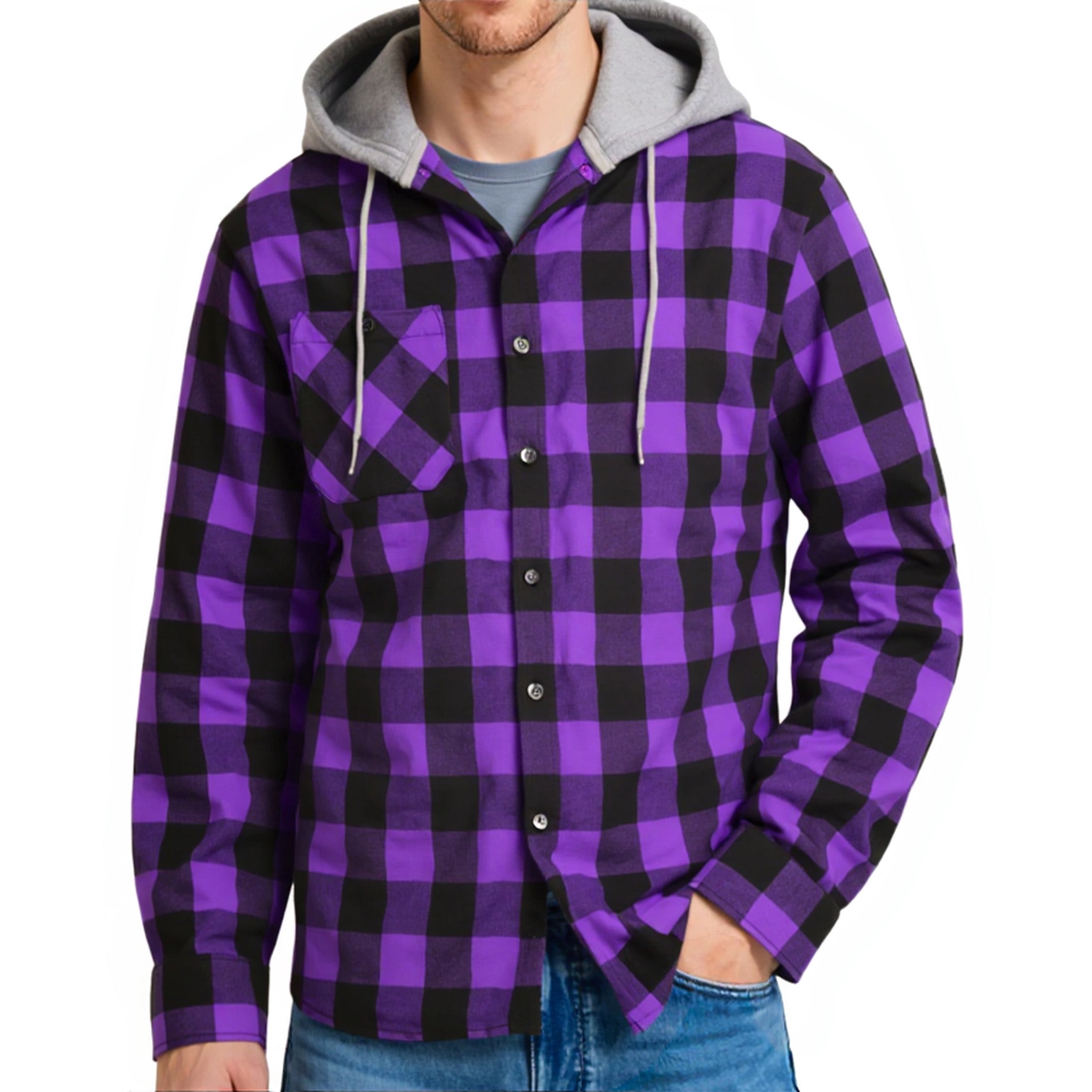 Scodi Hooded Plaid Shirts, Casual Button Down Flannel Jackets for Men ...
