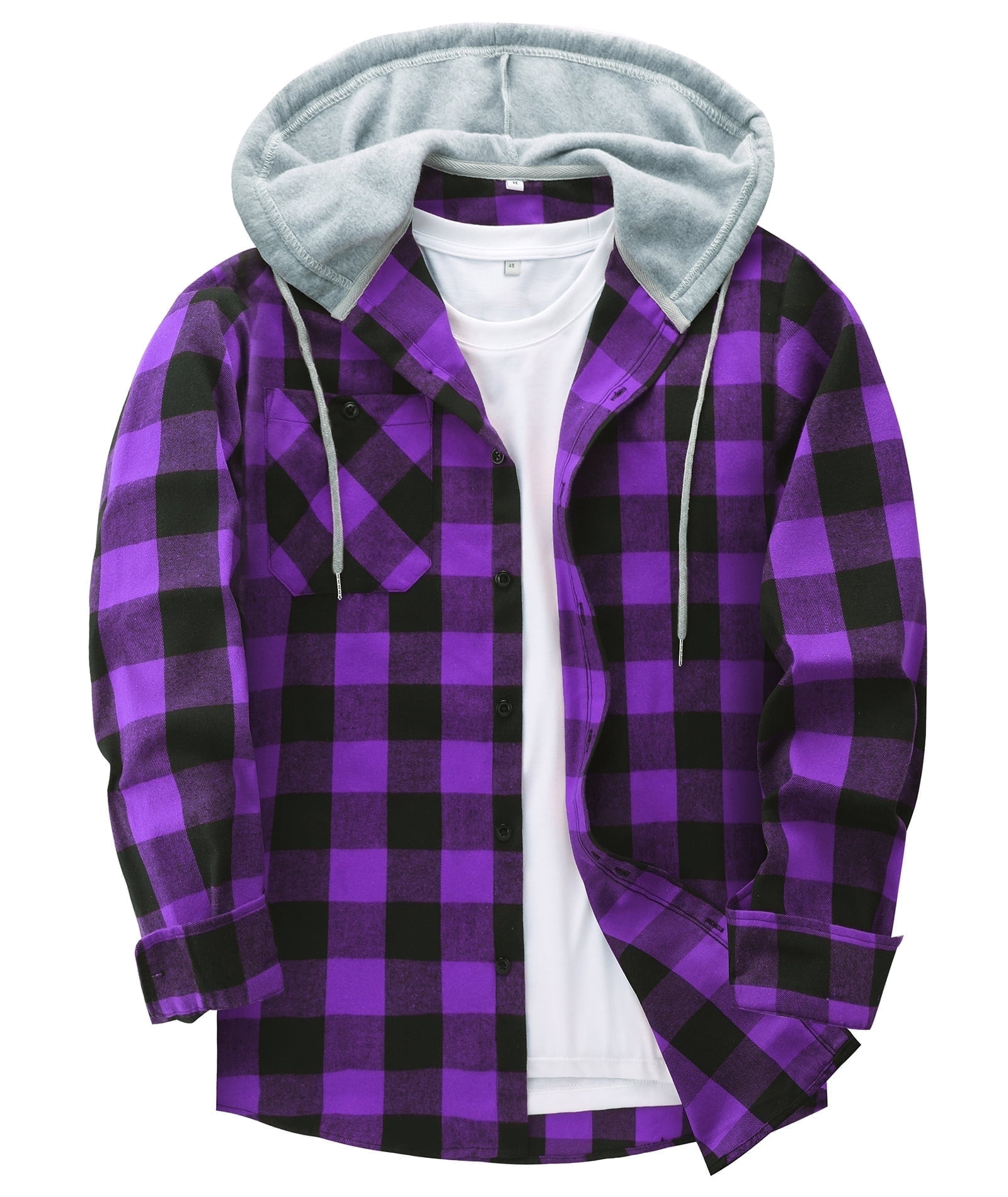 Scodi Hooded Plaid Shirts for Men Casual Button Down Flannel Jackets ...
