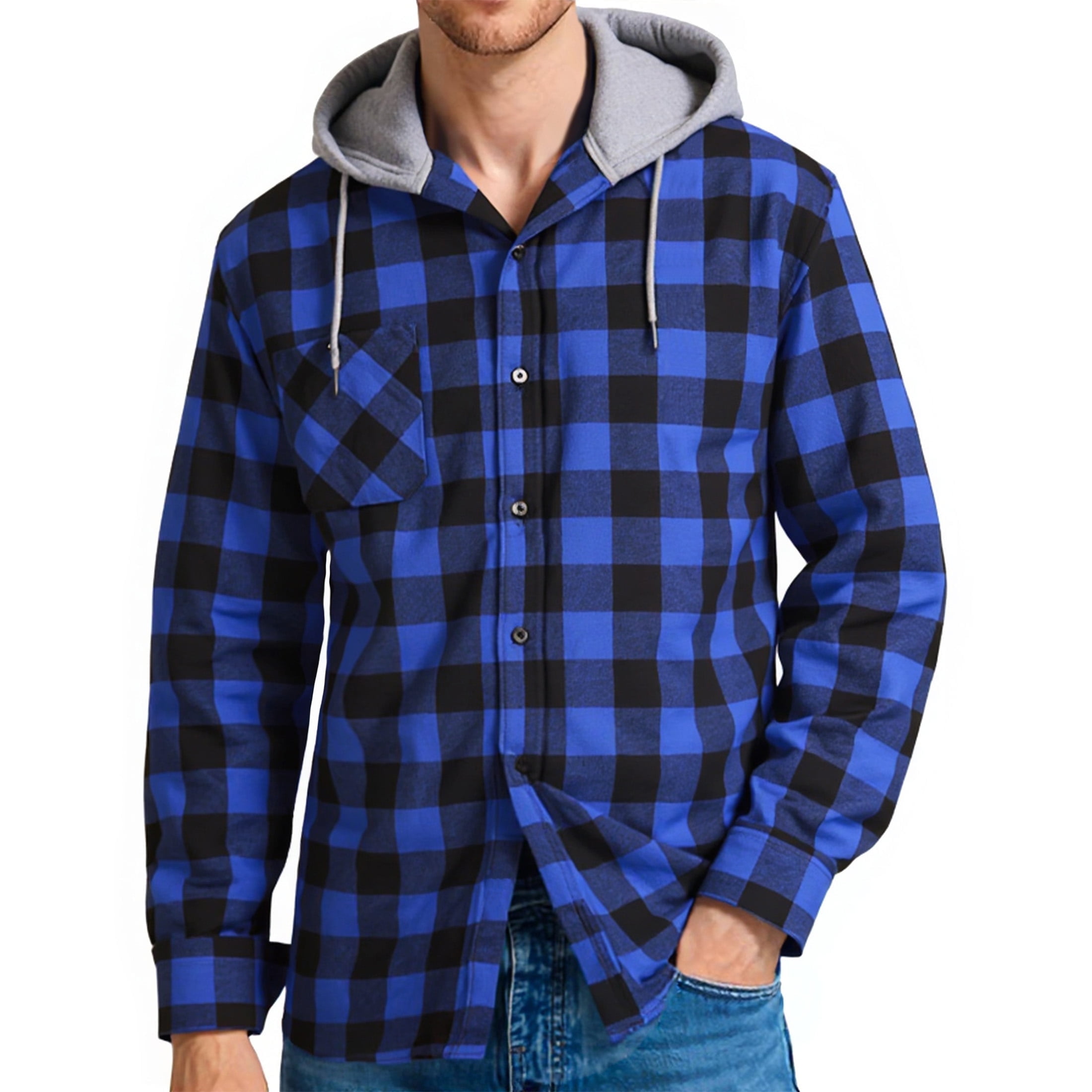 SCODI Men's Winter Plaid Flannel Hoodie Shirt, Long Sleeve Casual ...