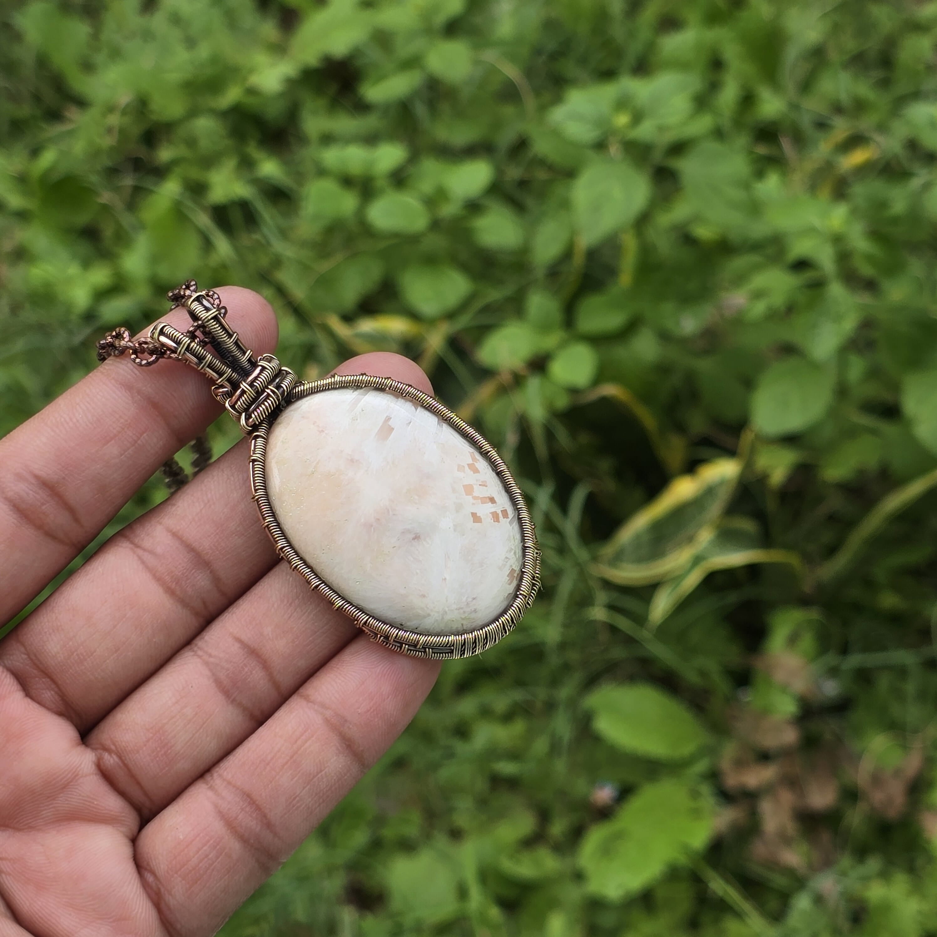 Scolecite Gemstone Handmade Copper Wire Wrap Chain Pendant 2.75 ...