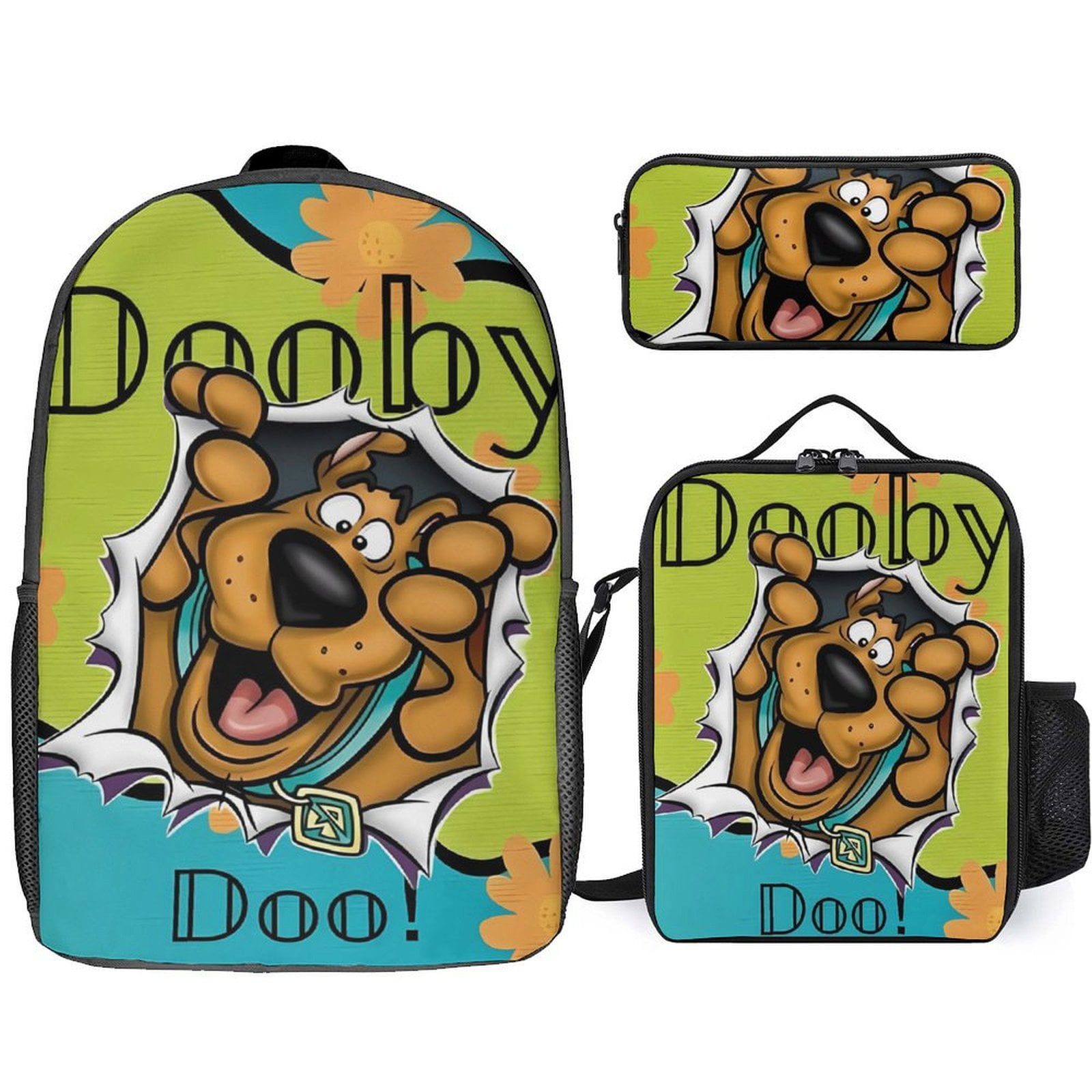 Scooby-Doo 3 Piece Backpack Set with Lunch Bag Pencil Case , High Capacity Bookbag with Lunch ...
