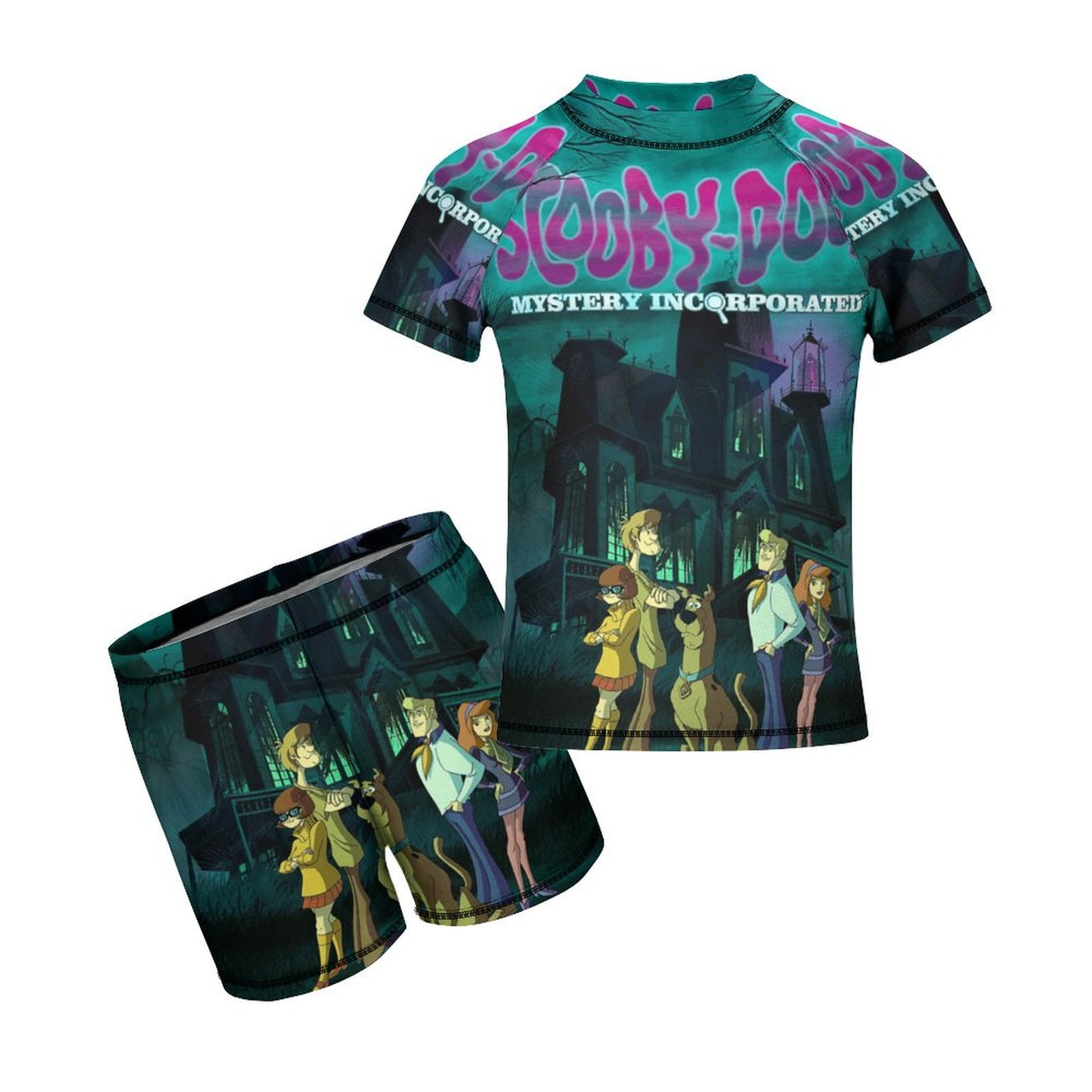 Scooby-Doo Boys 2-Piece Swimsuit Set, Short Sleeve Rash Guard & Swim ...