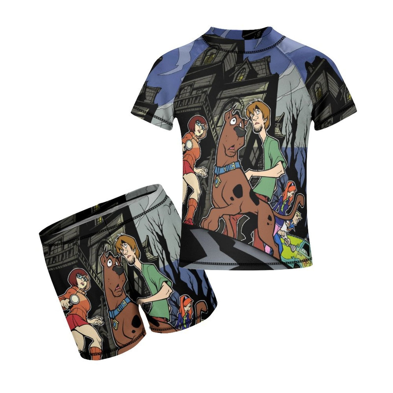 Scooby-Doo Boys 2-Piece Swimsuit Set, Short Sleeve Rash Guard & Swim ...