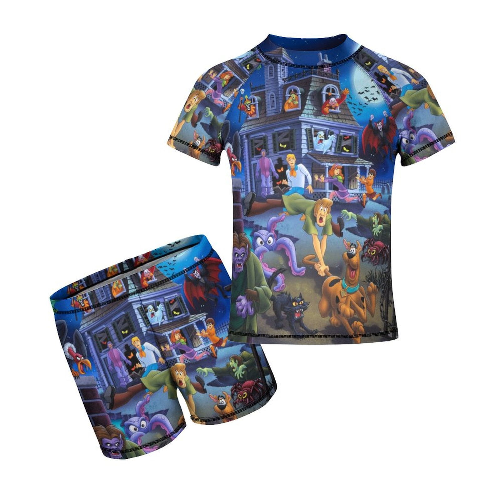 Scooby-Doo Boys 2-Piece Swimsuit Set, Short Sleeve Rash Guard & Swim ...