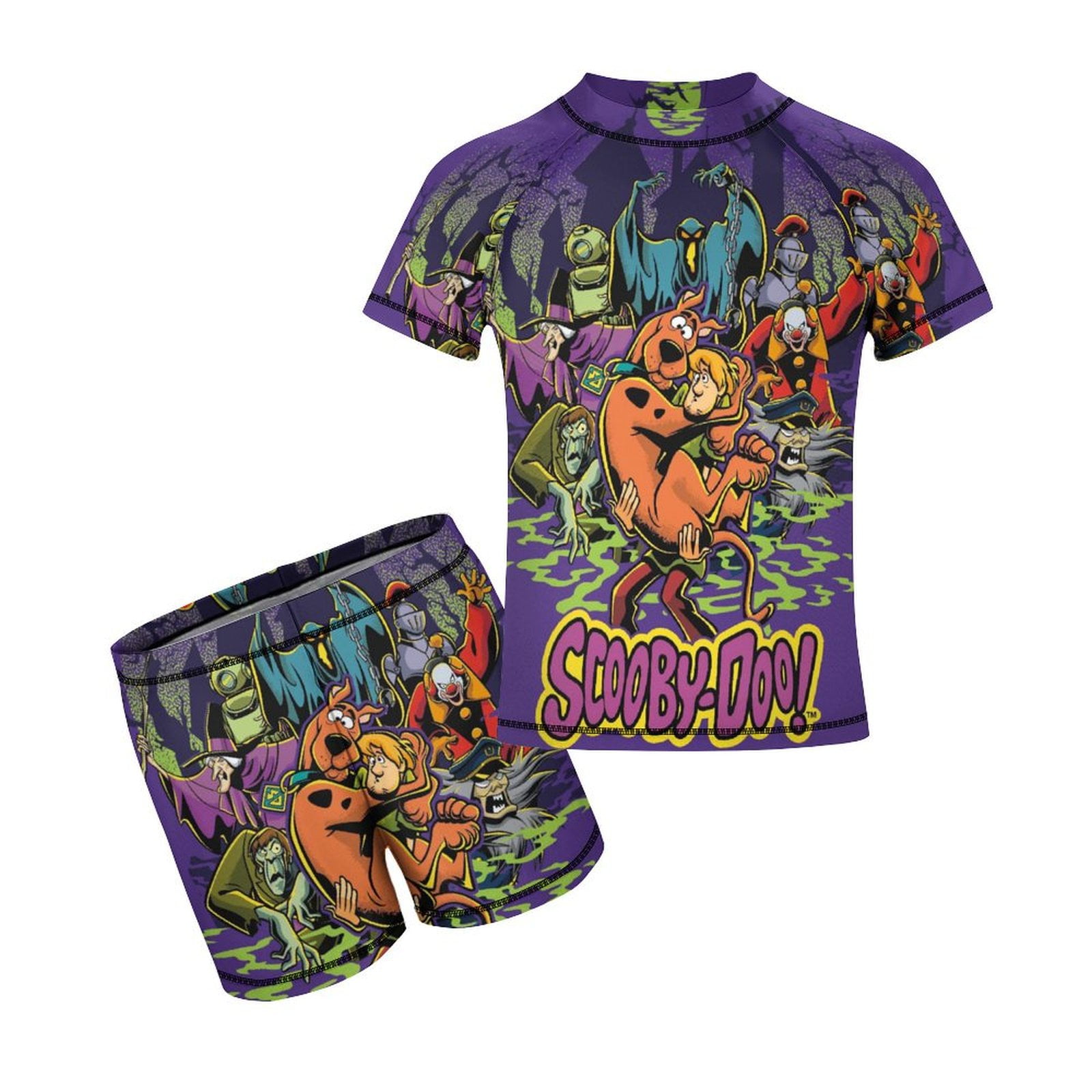 Scooby-Doo Boys Rash Guard Set 2 Piece Swimsuits Short Sleeve Bathing Suits with Trunks ...