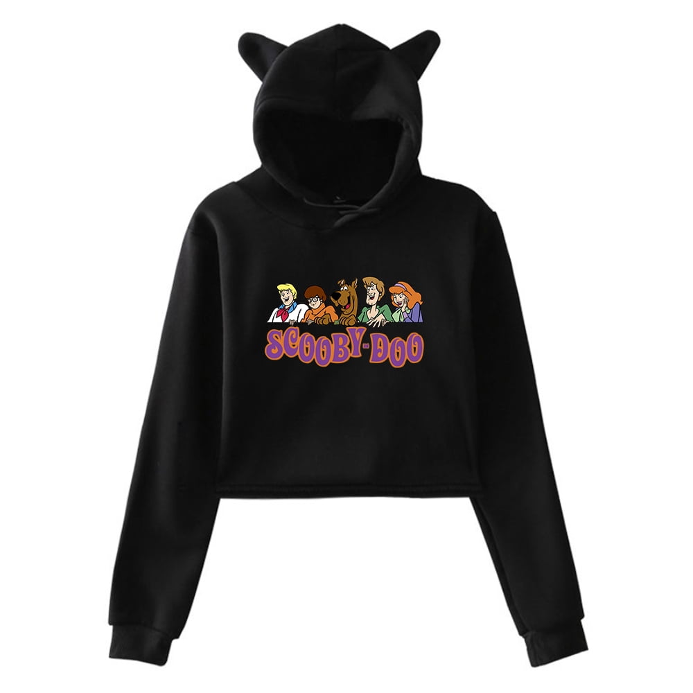 Scooby Doo Cartoon Streetwear Female Cat Ears Hoodie Long Sleeve Crop ...