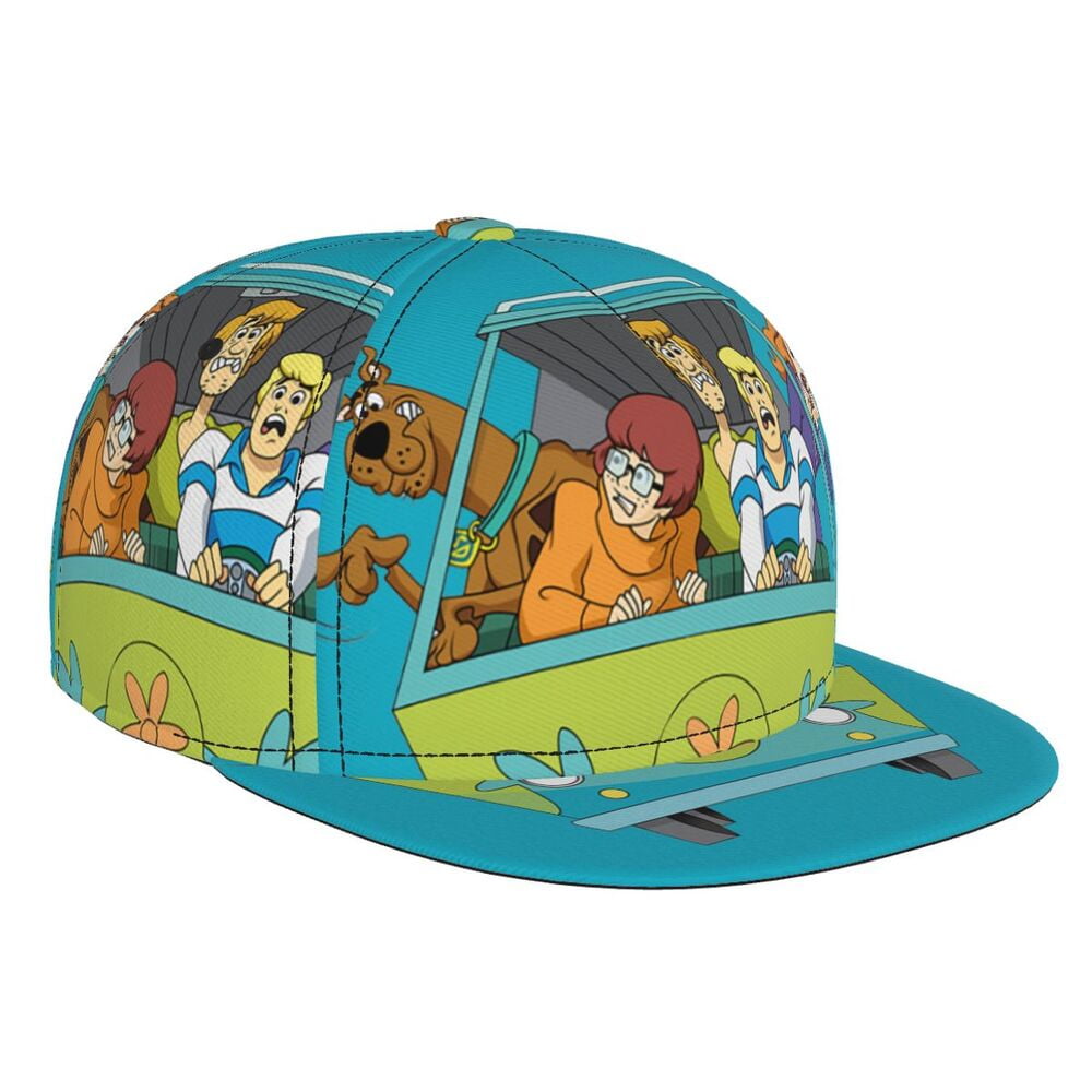 Scooby-Doo Gang In Mystery Machine Adjustable Flat Brim Baseball Cap ...