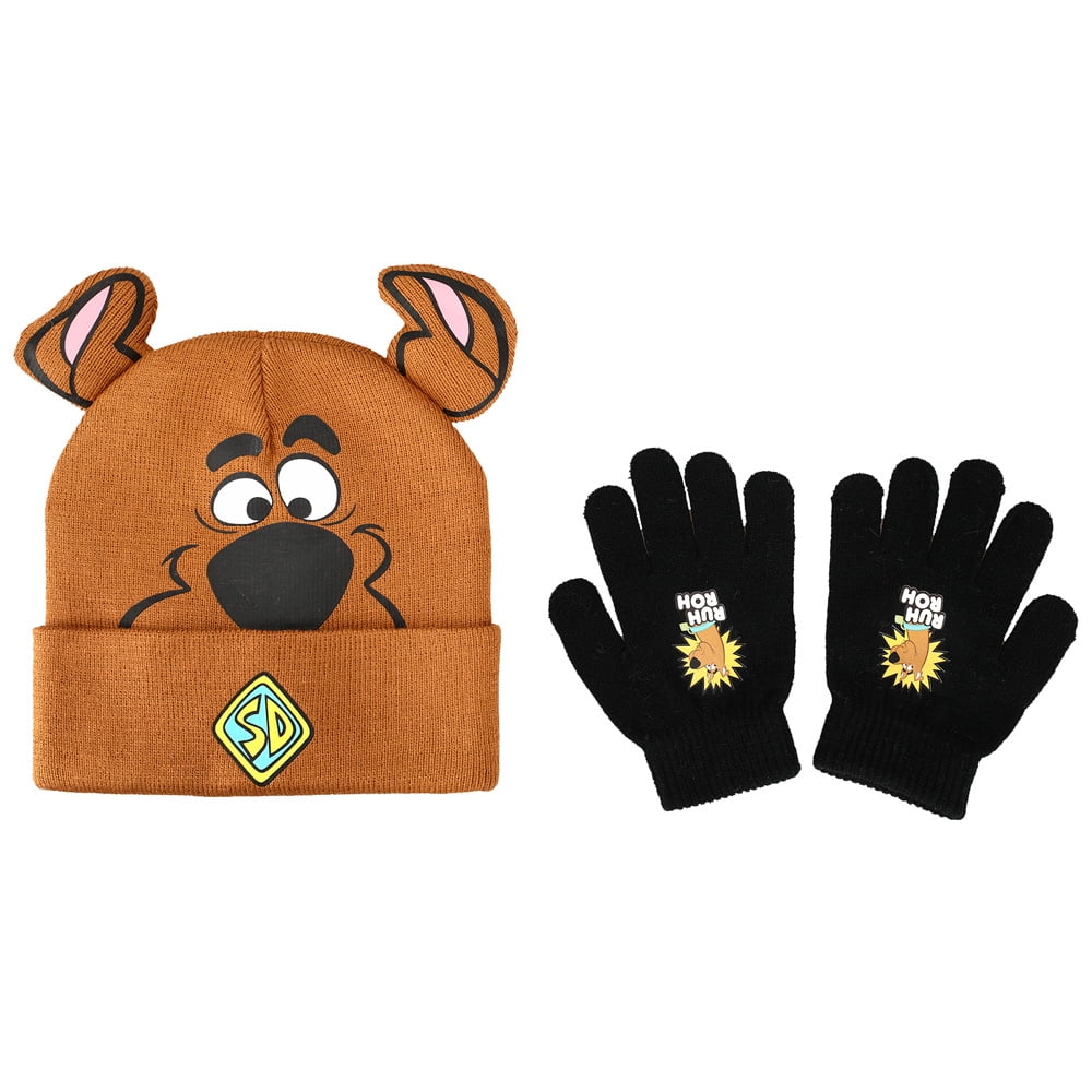 Scooby Doo Kids Knitted Beanie with 3D Ears and Matching Gloves Set ...