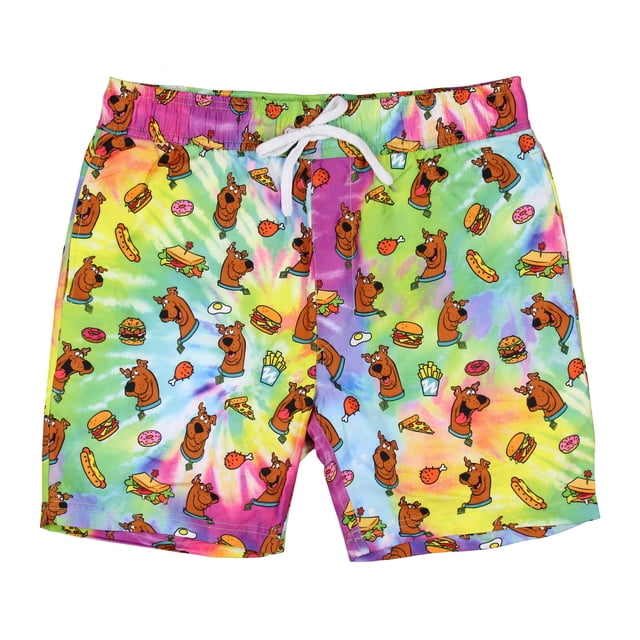 Scooby-Doo Men's Allover Scooby With Snacks Tie-Dyed Design Swim Trunks ...