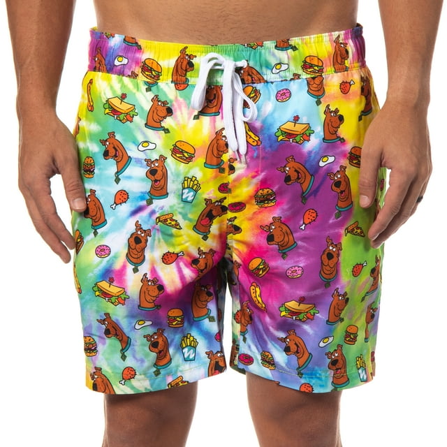 Scooby-Doo Men's Allover Scooby With Snacks Tie-Dyed Design Swim Trunks ...