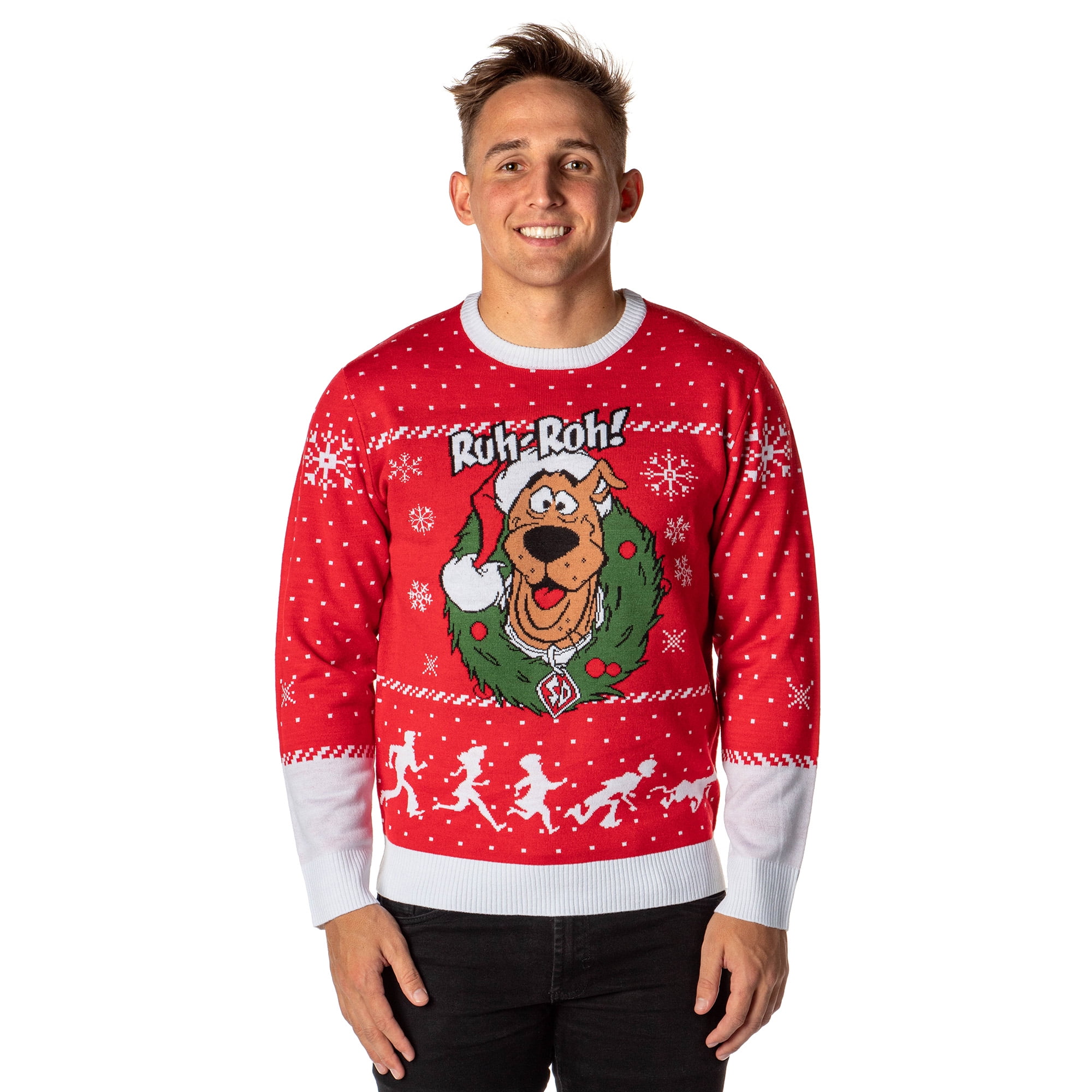 Scooby Doo Men's Ruh-Roh! Santa Scooby Christmas Ugly Sweater Knit ...