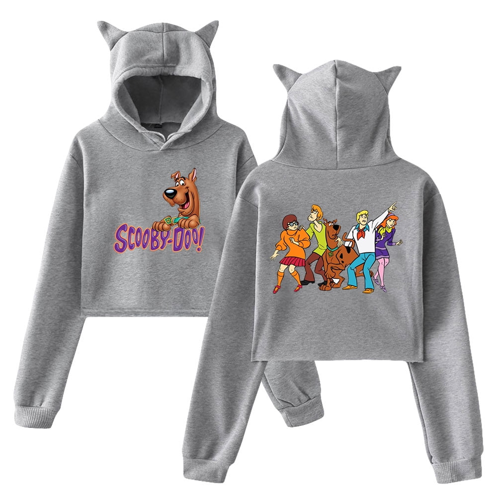 Scooby Doo Pullover Cartoon Graphic Cat Ears Hoodie Long Sleeve Crop ...