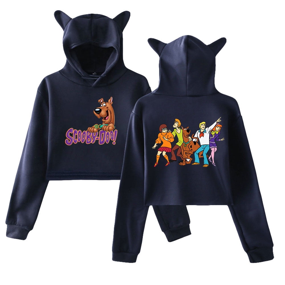 Scooby Doo Pullover Cartoon Graphic Cat Ears Hoodie Long Sleeve Crop ...