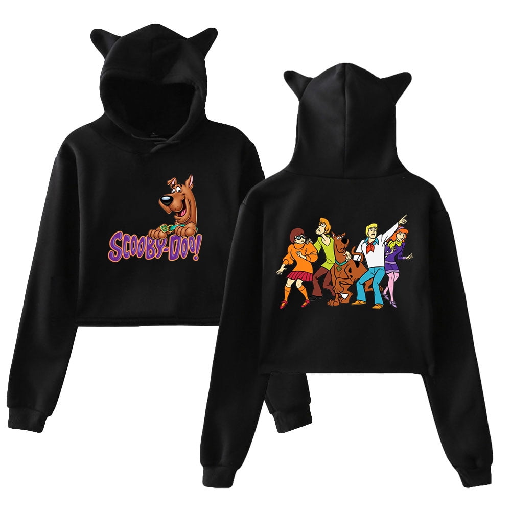 Scooby Doo Pullover Cartoon Graphic Cat Ears Hoodie Long Sleeve Crop ...