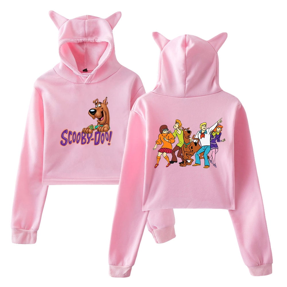 Scooby Doo Pullover Cartoon Graphic Cat Ears Hoodie Long Sleeve Crop ...