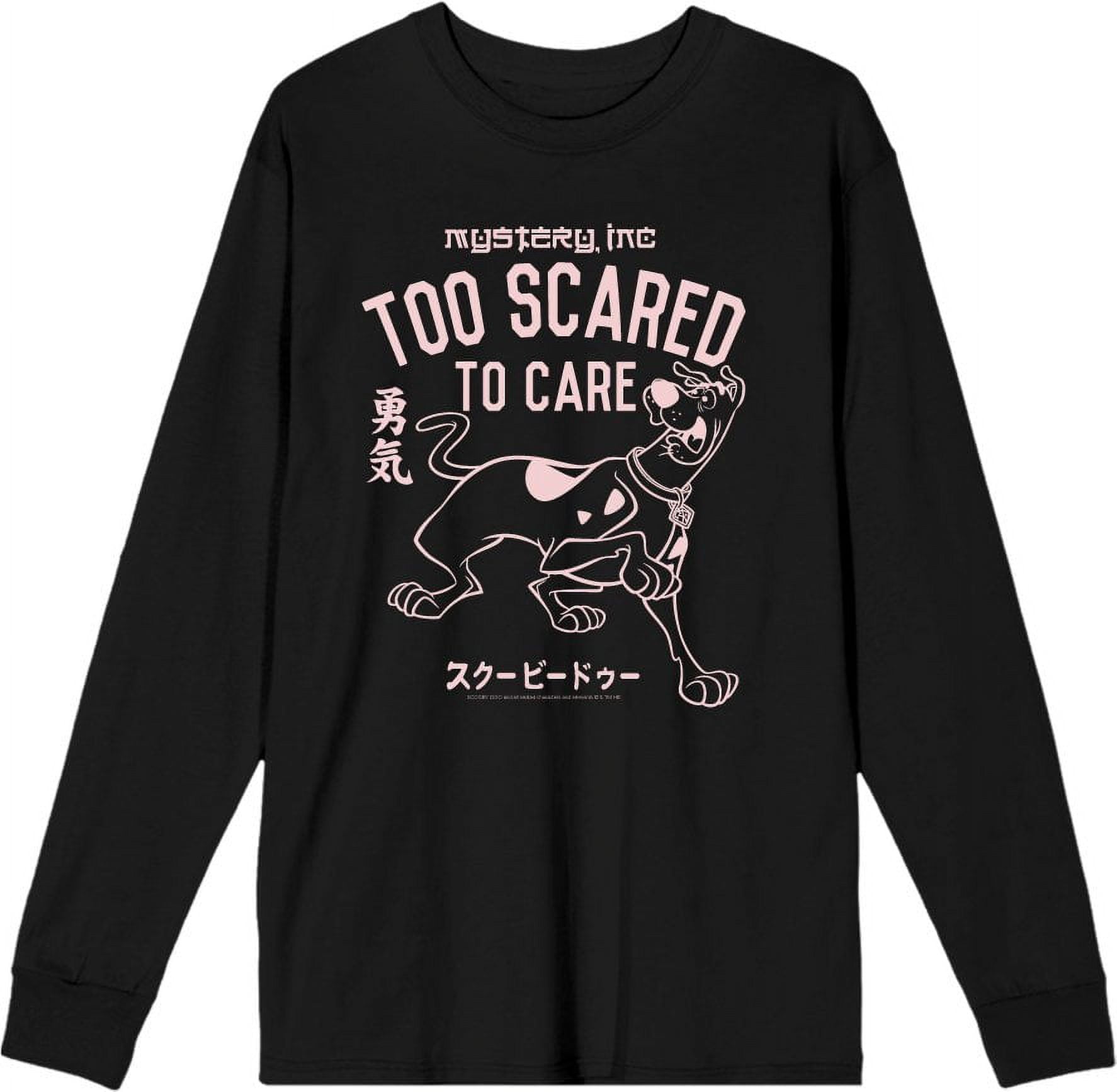 Scooby-Doo Too Scared To Care Adult Black Crew Neck Long Sleeve Tee ...